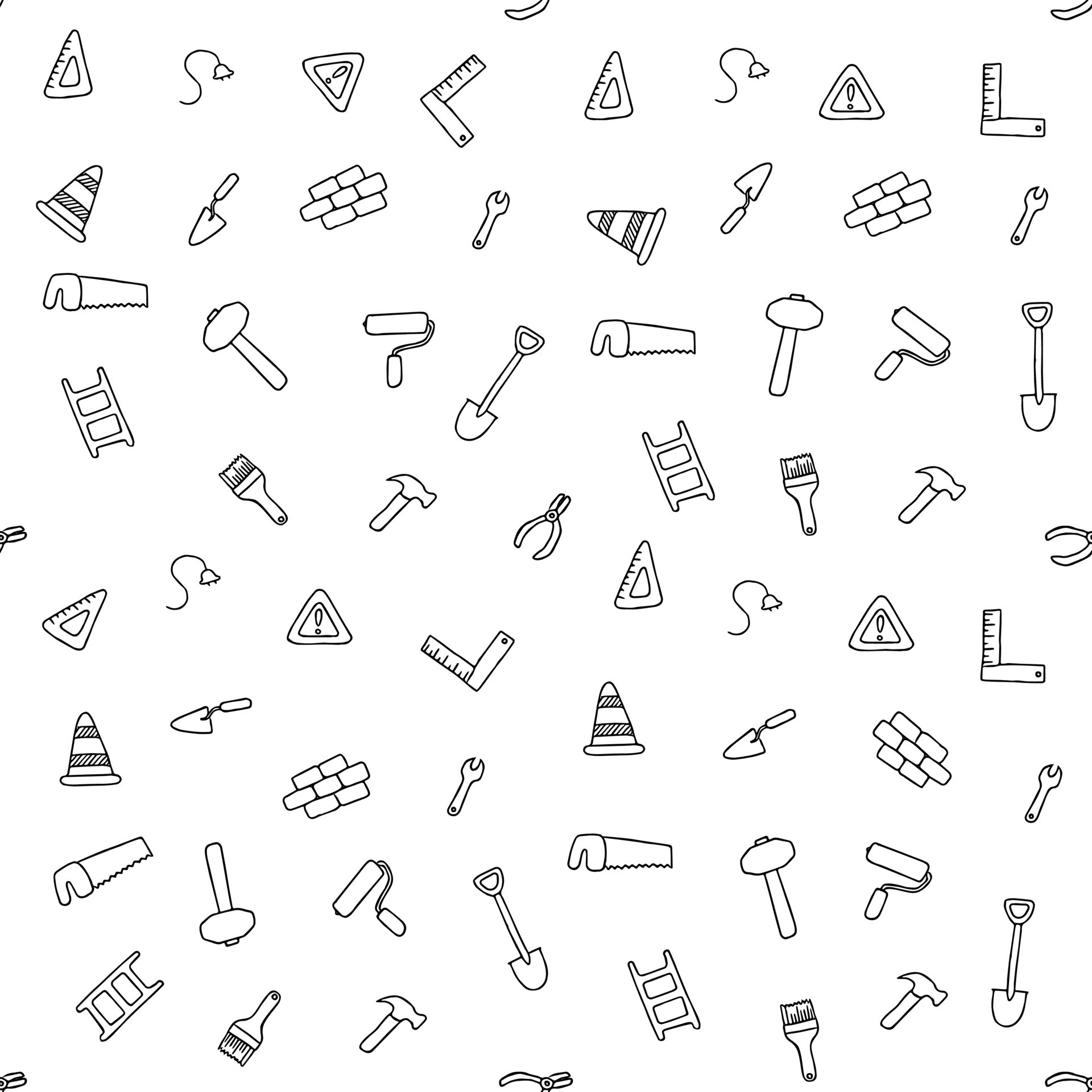 Construction Icons Pattern Seamless Doodle Pattern With Tools For Construction Vector