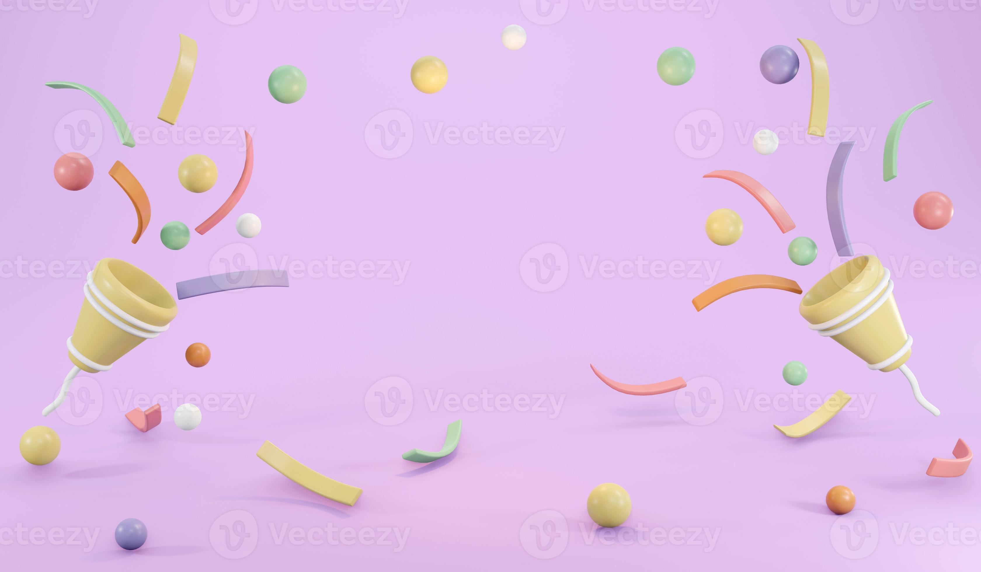 3D Rendering of party popper and confetti with copy space in pastel theme banner background. 3D ...
