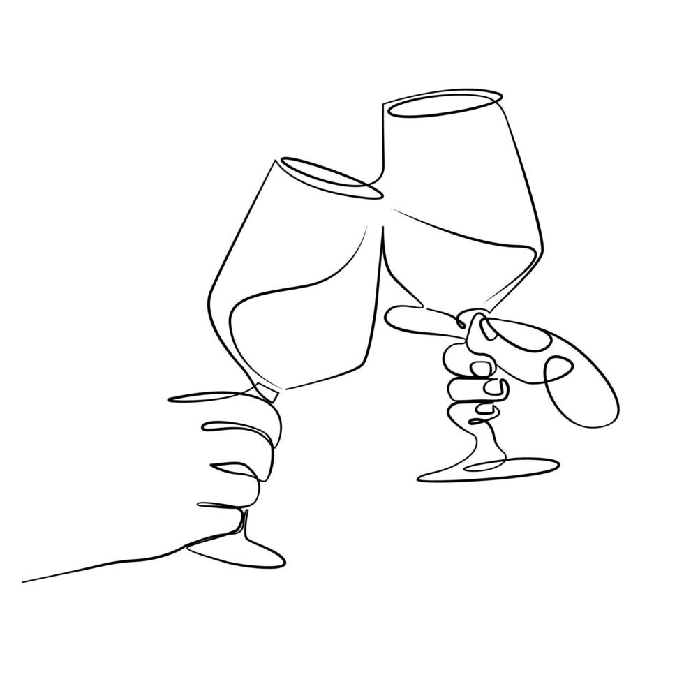 Alcoholic Bottle Of Wine Wineglass Hand With Wine Line Art Vector Minimalistic Red Lines