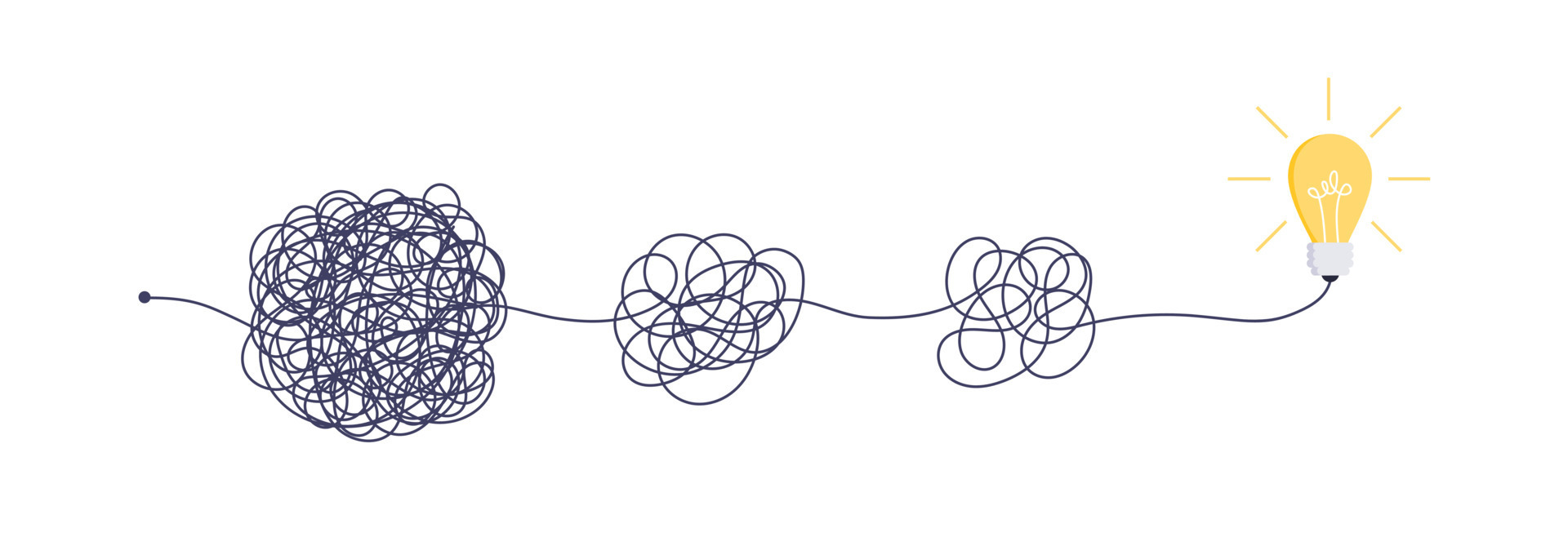 Complex easy simple way from start to idea. Chaos simplifying, problem ...