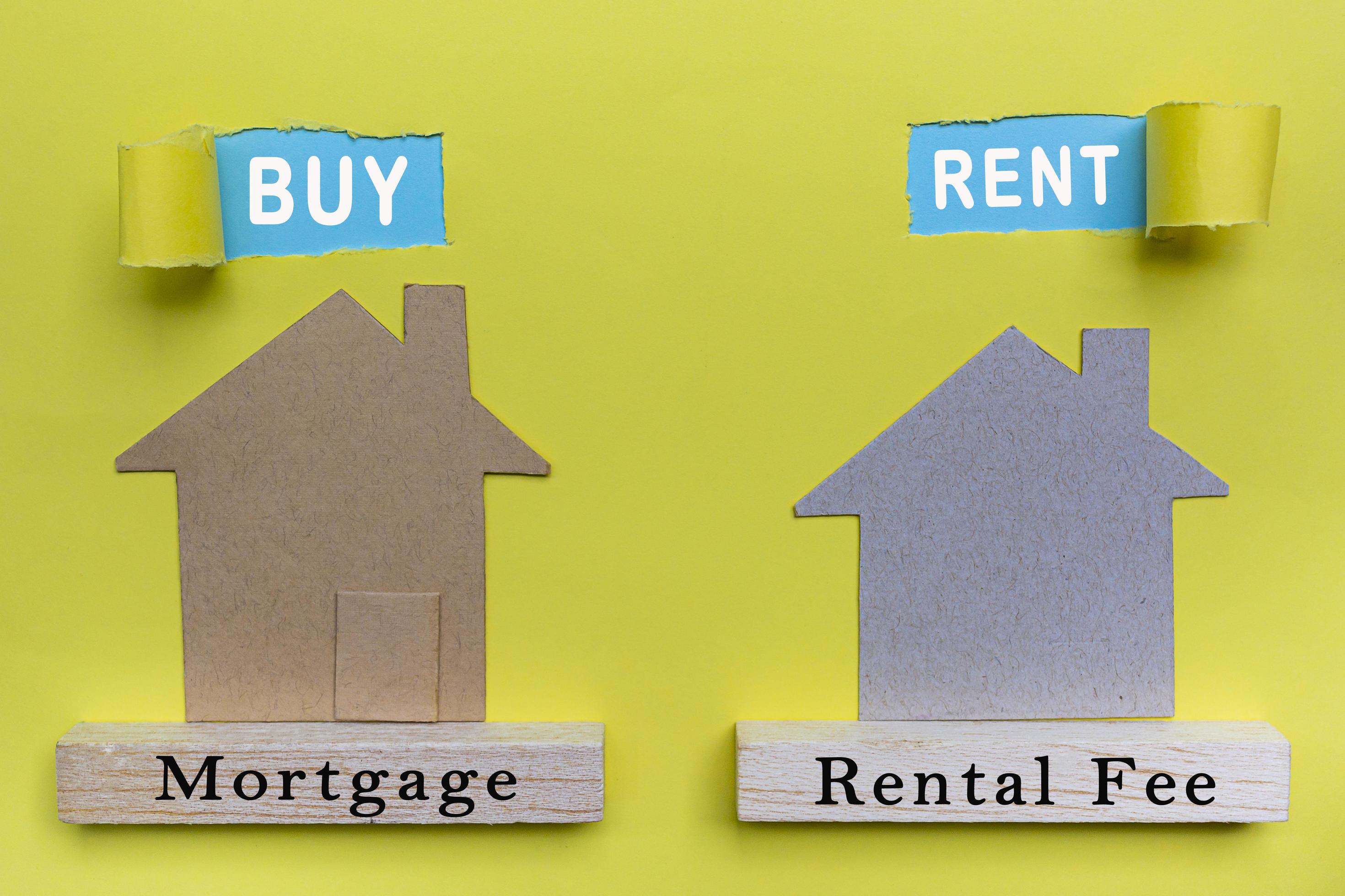 Buy Sell Mortgage And Rental Fee Text On Torn Color Paper And House buy-sell-mortgage-and-rental-fee-text-on-torn-color-paper-and-house