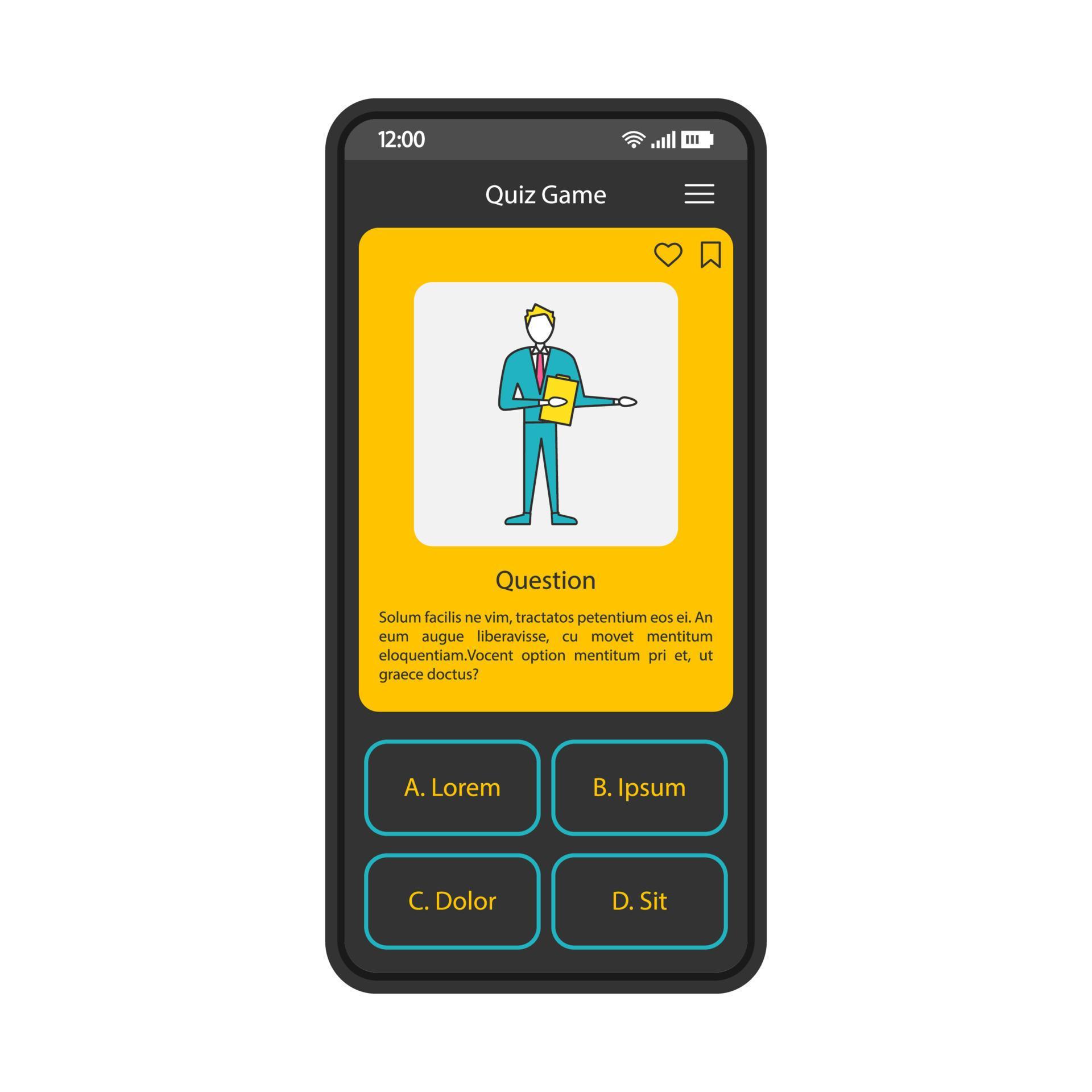 Trivia quiz game app smartphone interface vector template. Mobile page ...