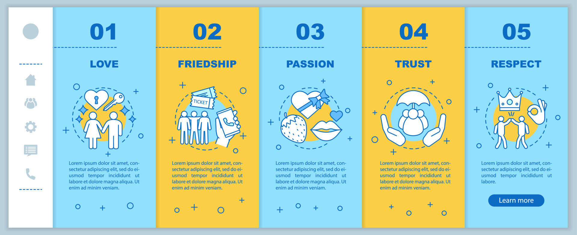 Relationships And Feelings Onboarding Mobile App Page Screen Vector