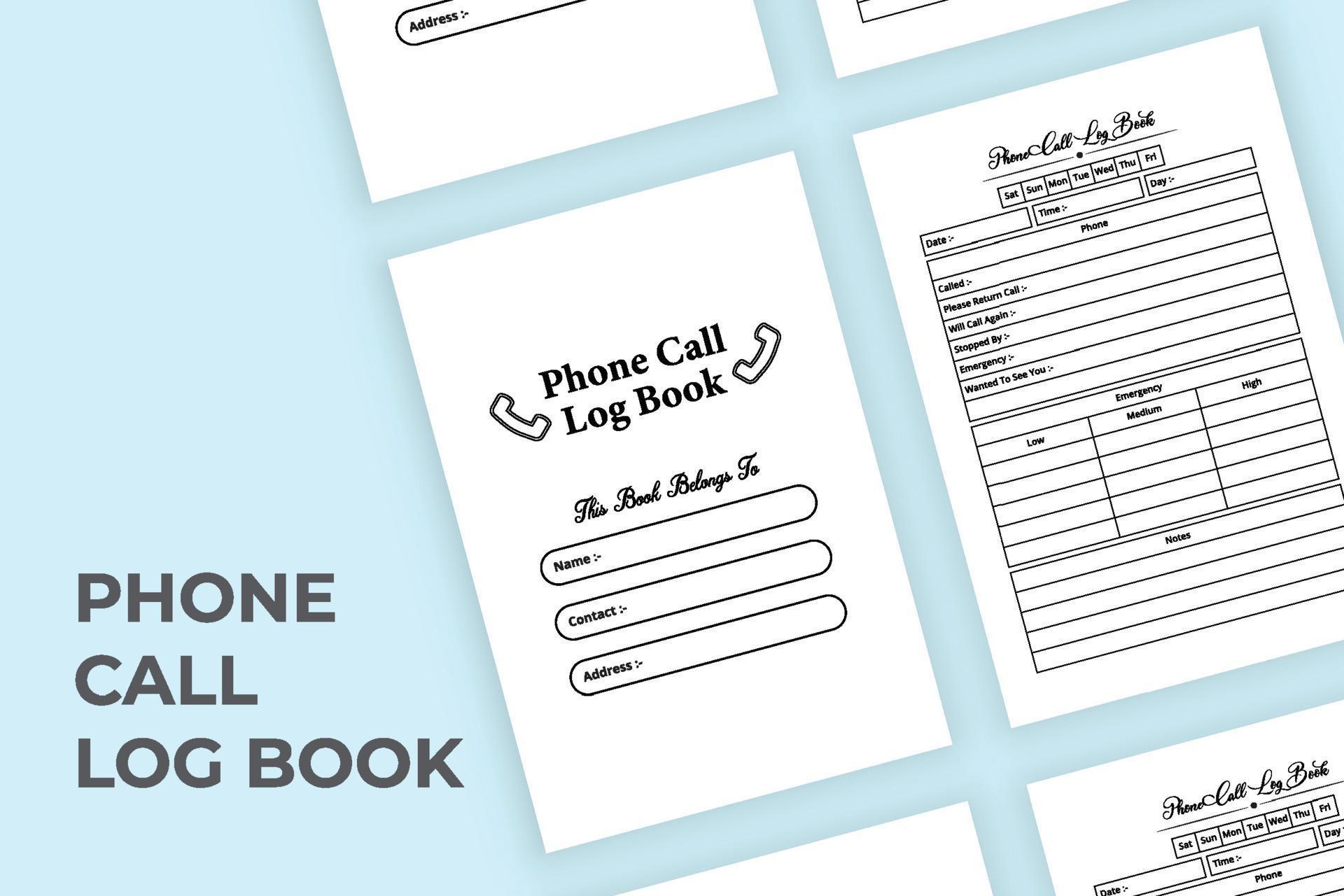 Phone call log book interior. Business daily phone call tracker and ...