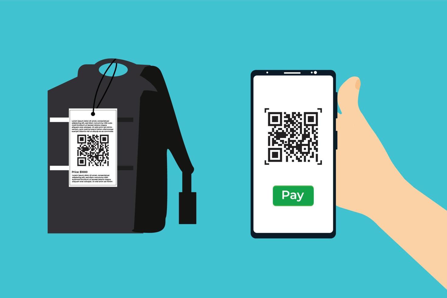 Online payment concept by scanning QR code in a smartphone vector. Flat ...