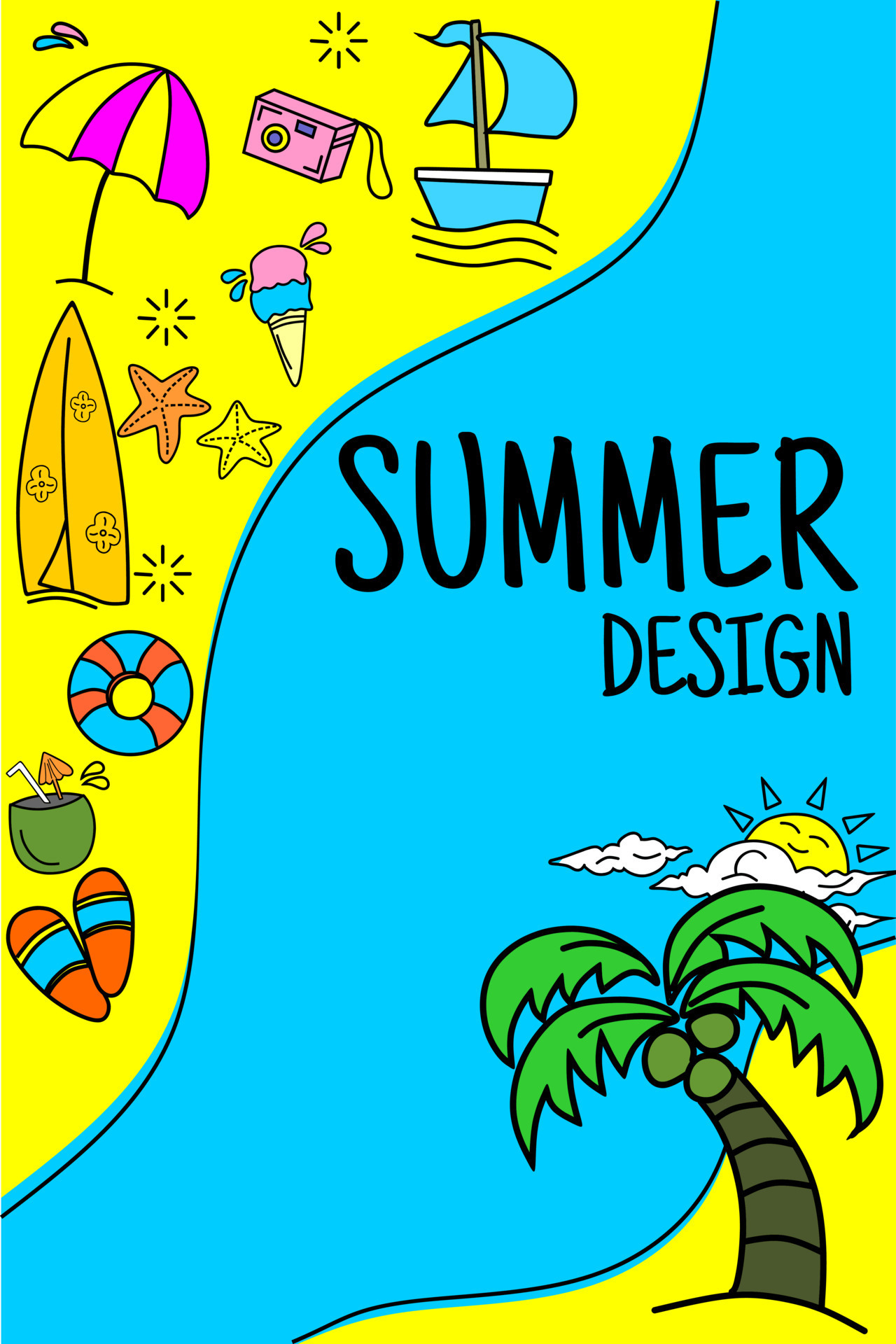 Summer Theme Poster With Flat Design Suitable For Use For Summer Advertising 7343507 Vector Art
