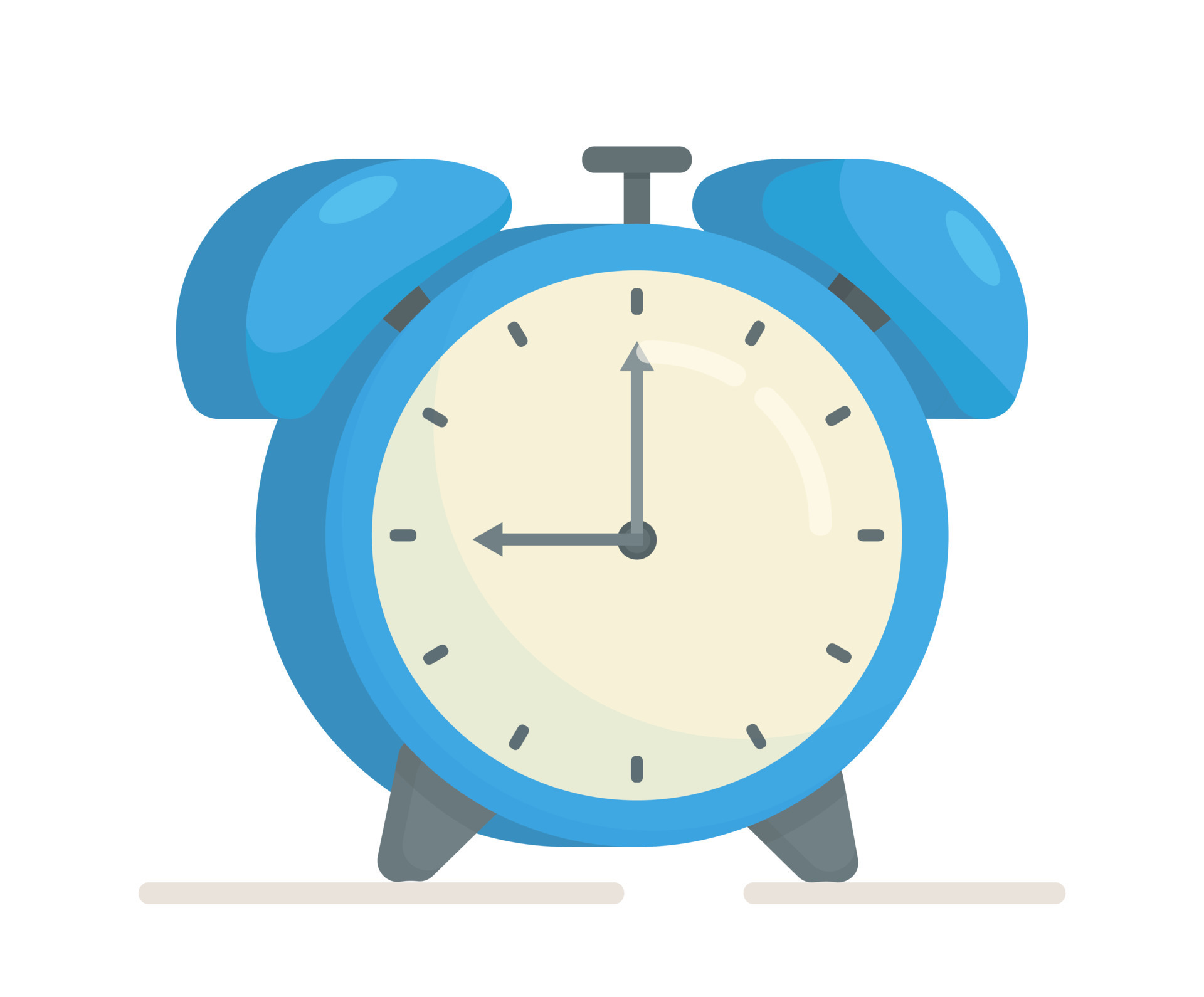 Vector Illustration Of An Isolated Blue Alarm Clock The Time Is 9 Am