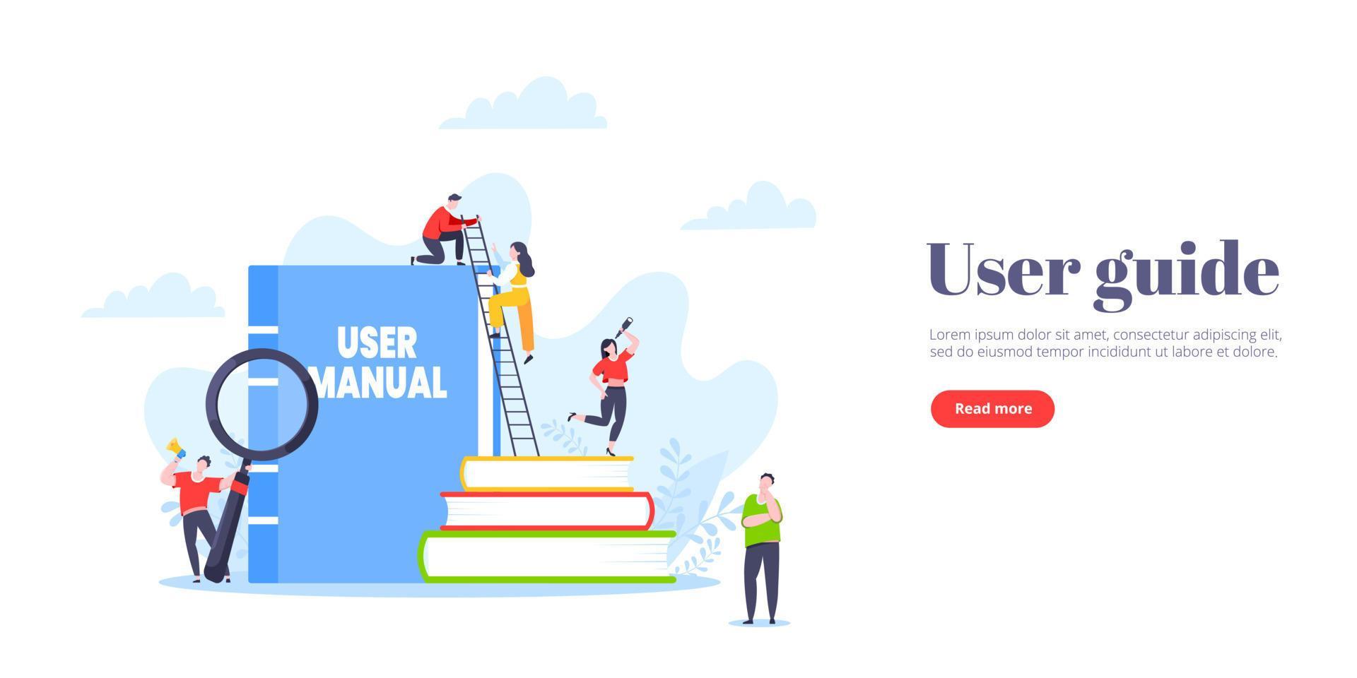 User manual guide book flat style design vector illustration. Tiny ...