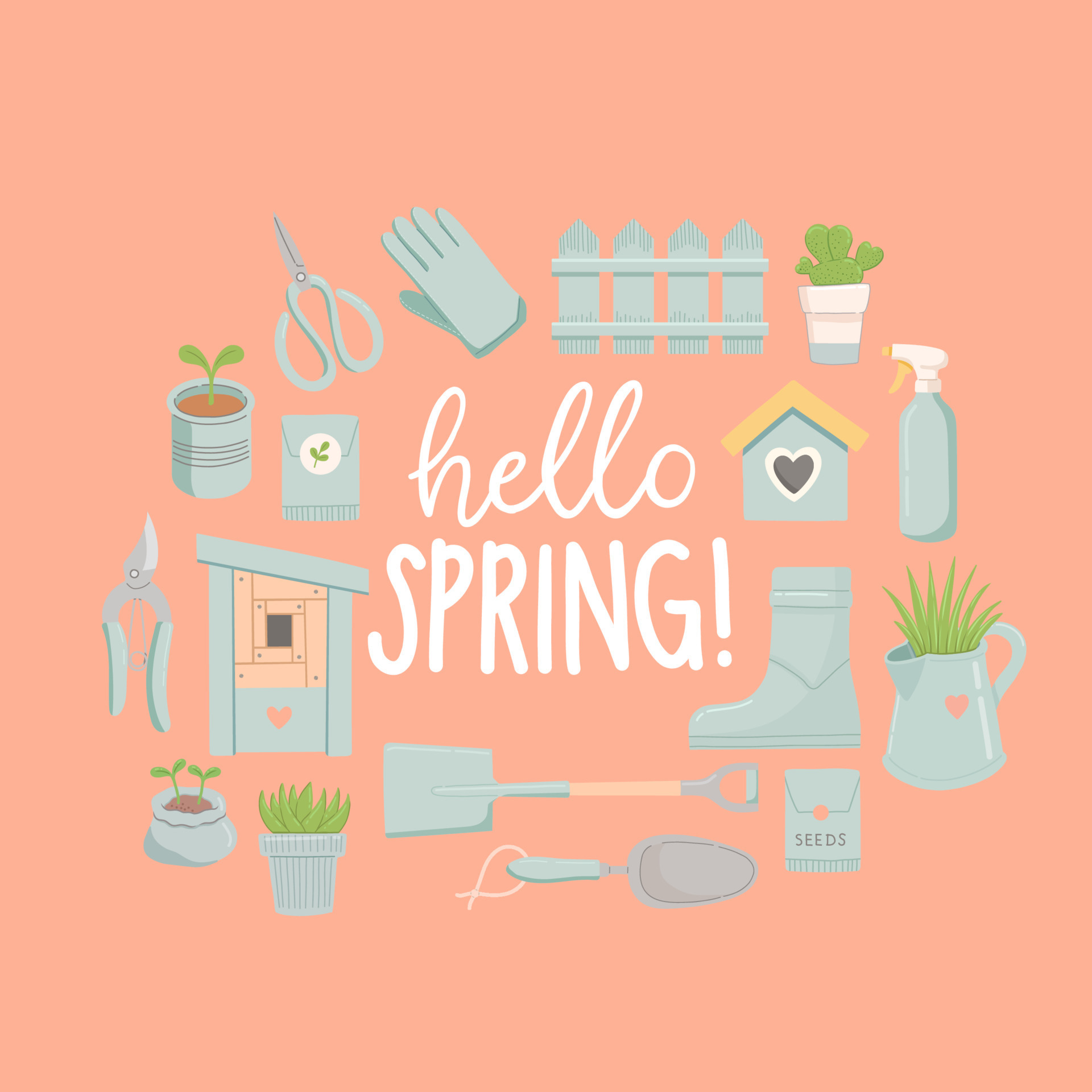 Hello spring set, flat design vector illustration 7374651 Vector Art at ...