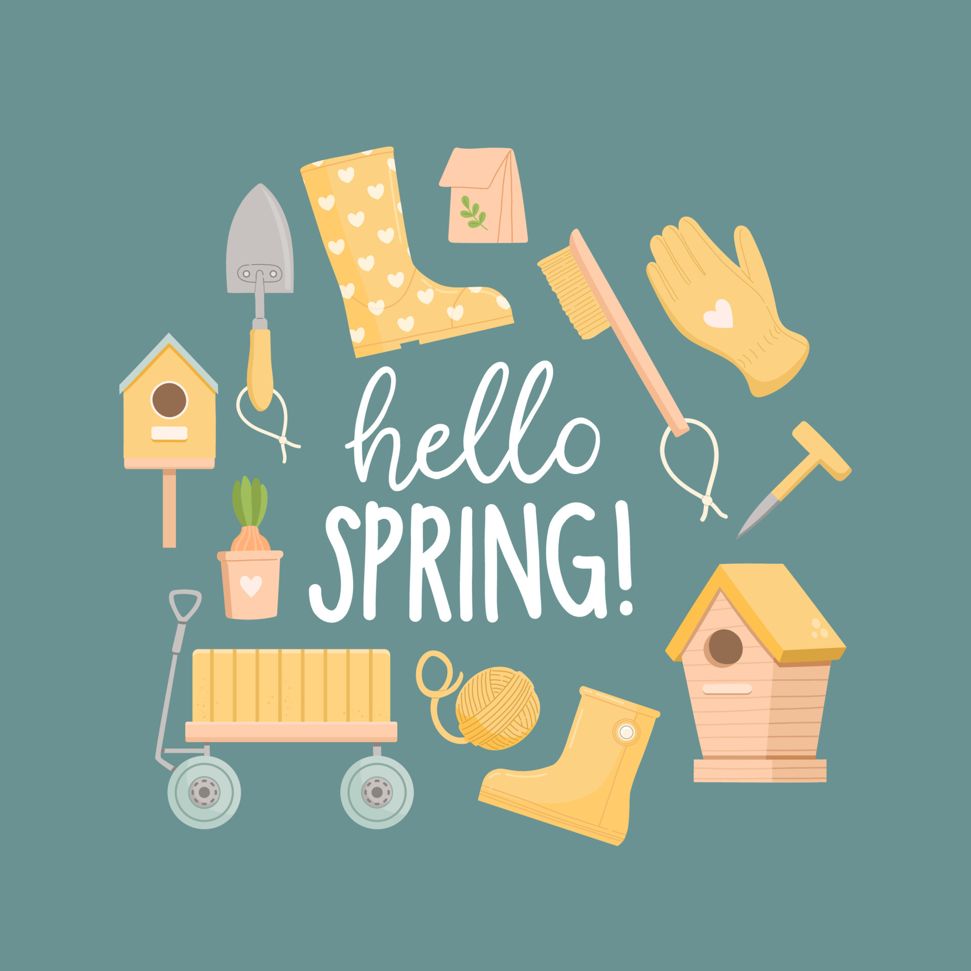 Hello spring set, flat design vector illustration 7374657 Vector Art at ...