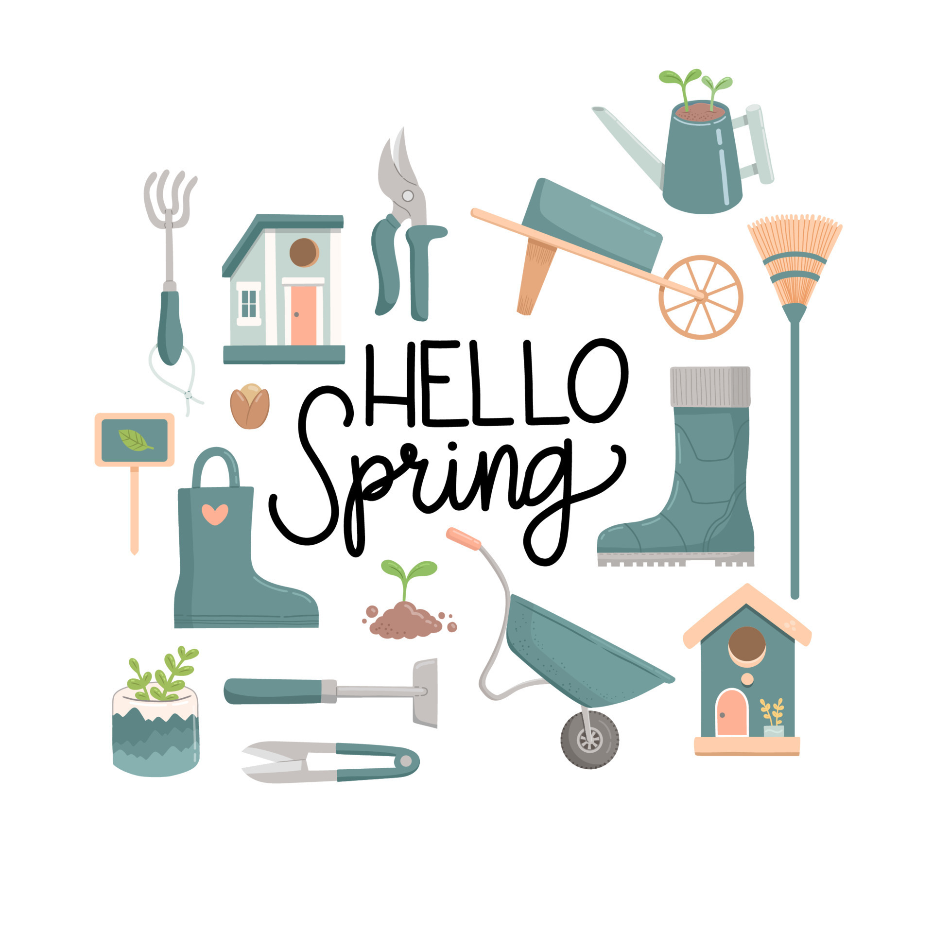Hello spring set, flat design vector illustration 7374784 Vector Art at ...