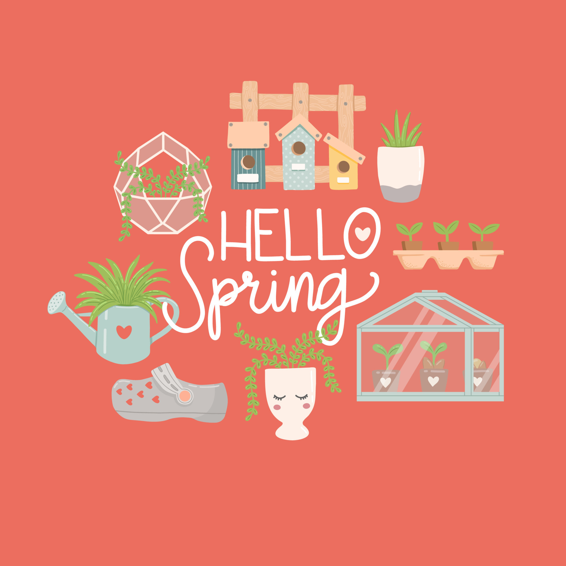 Hello spring set, flat design vector illustration 7374874 Vector Art at ...