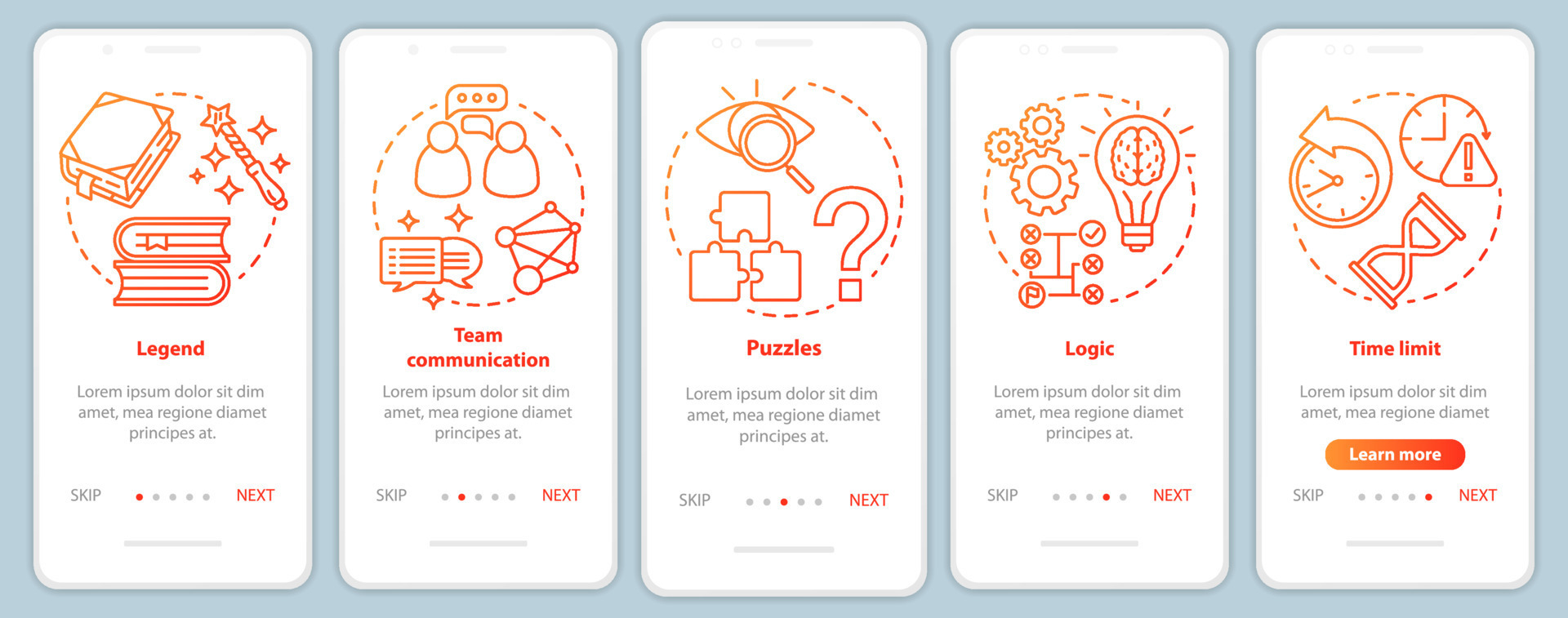Escape Room Red Gradient Onboarding Mobile App Page Screen With Linear