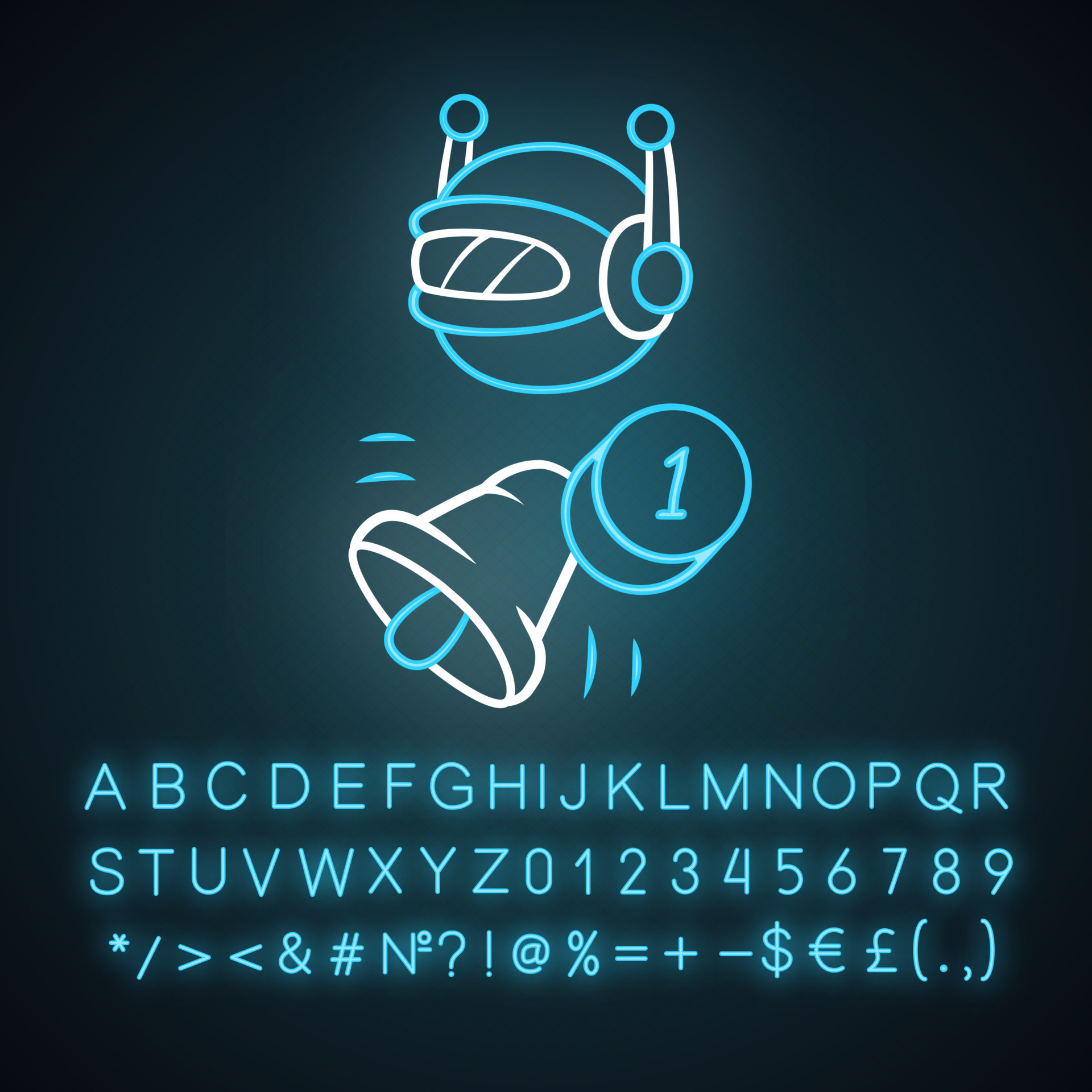 Proactive bot neon light icon. Sending messages. Text alert, reminder ... Proactive bot neon light icon. Sending messages. Text alert, reminder ...