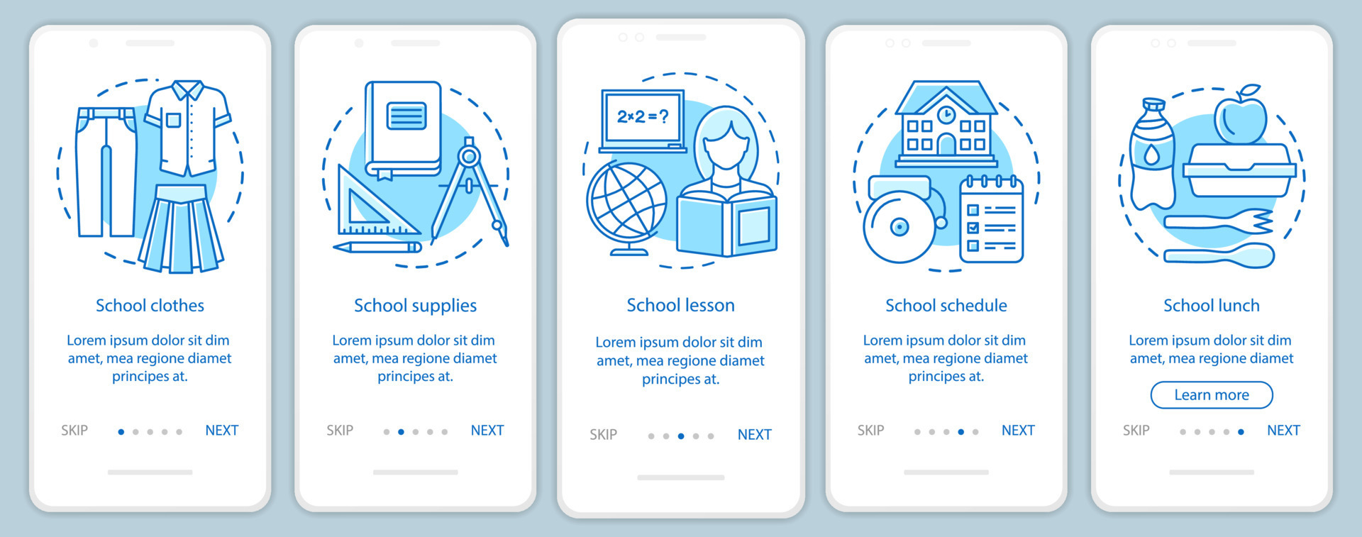 School Learning Onboarding Mobile App Page Screen Vector Template
