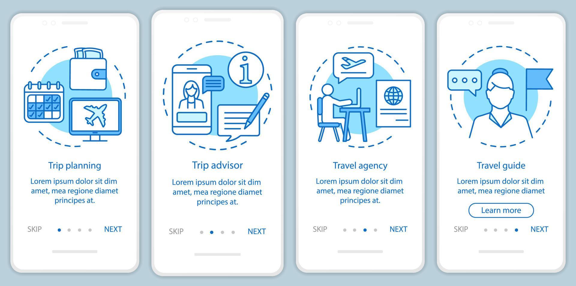 Traveling onboarding mobile app page screen with linear concepts ...