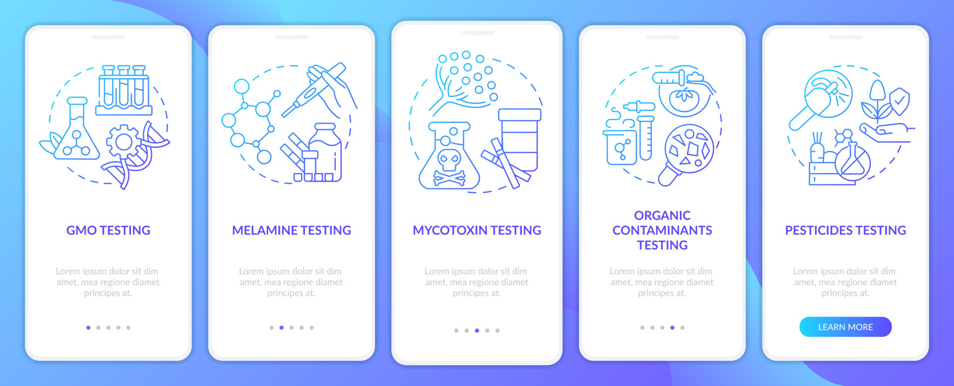 Nutritional Testing Blue Gradient Onboarding Mobile App Screen