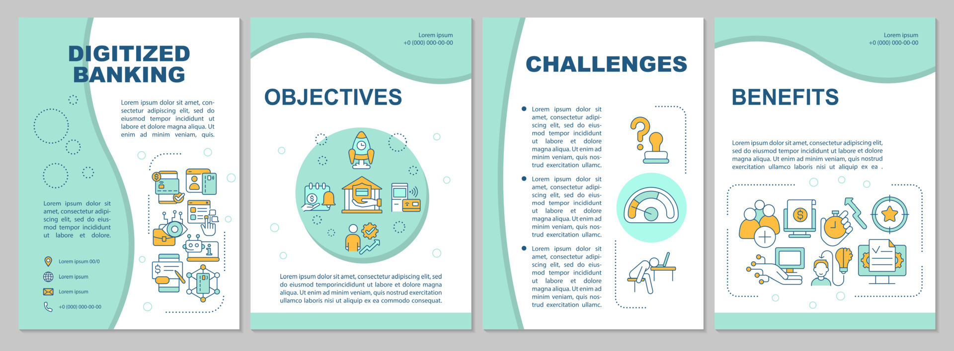 Digitized Banking Mint Brochure Template Autonomous Processes Leaflet Design With Linear Icons