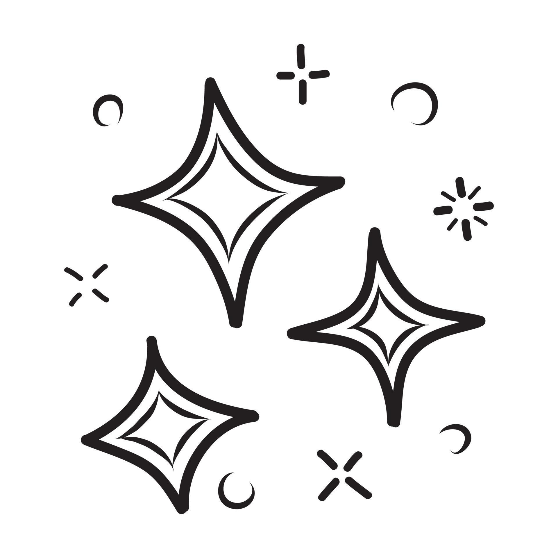 doodle set of vector stars sparkle icon, clean surface icon. Glowing light effect stars and ...