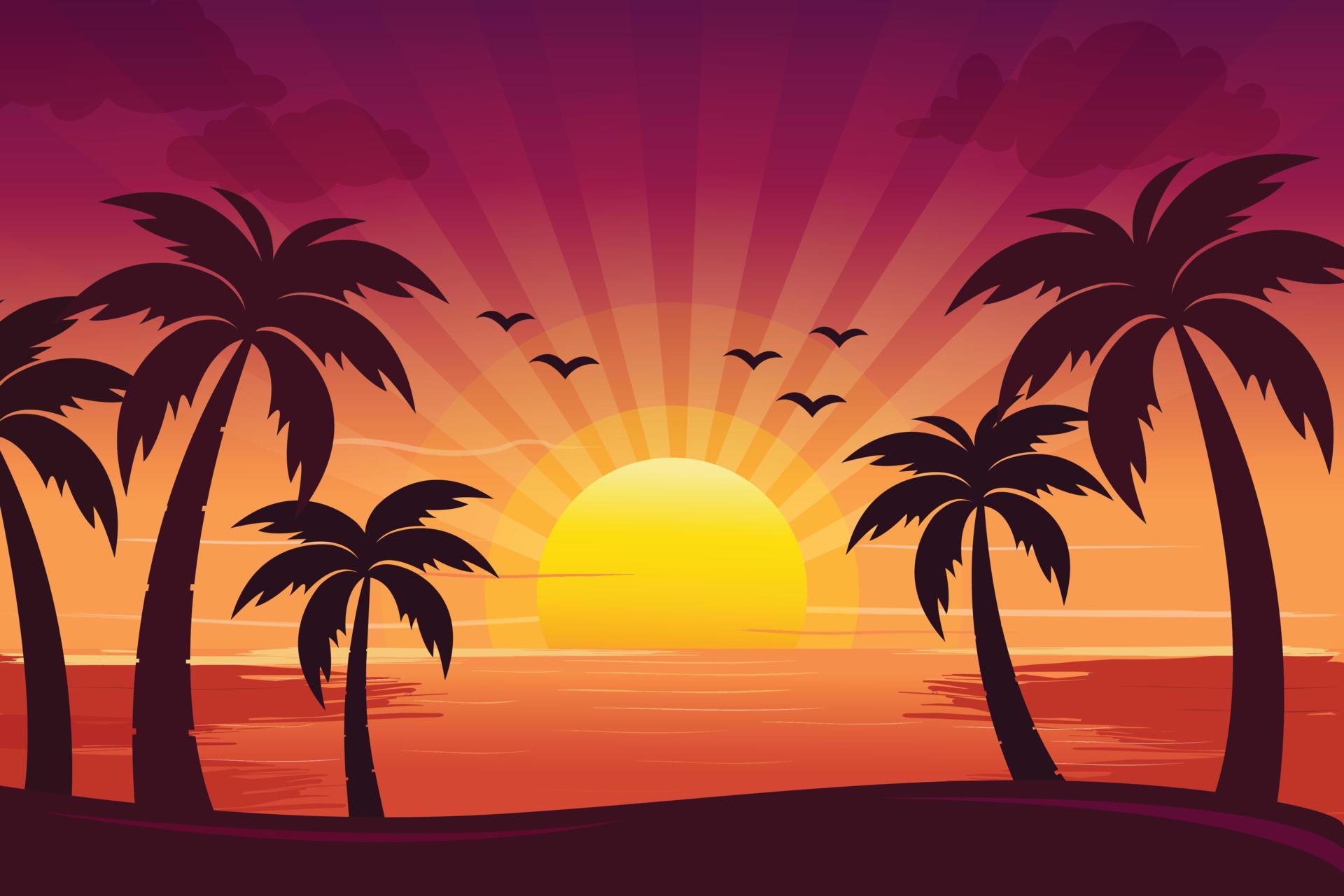 Colorful Sunset On The Tropical Island Beautiful Ocean Beach With
