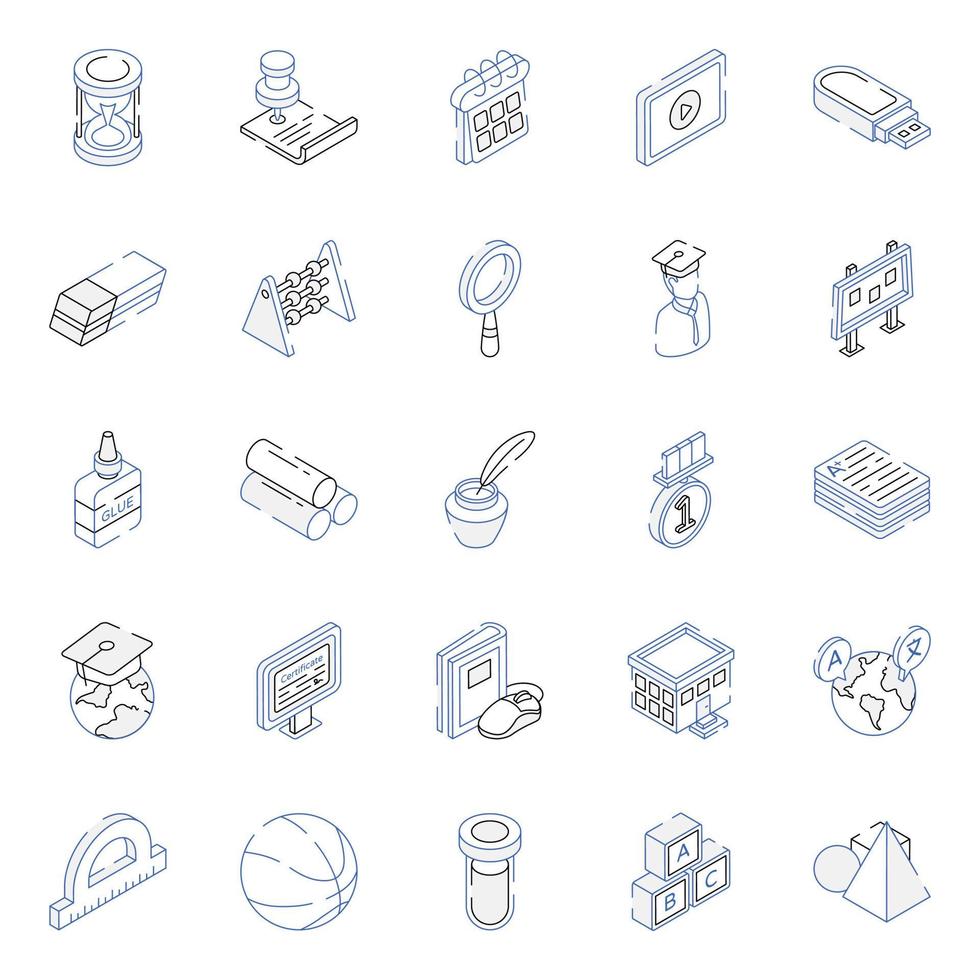 Set of Learning Isometric Outline Icons 7383952 Vector Art at Vecteezy