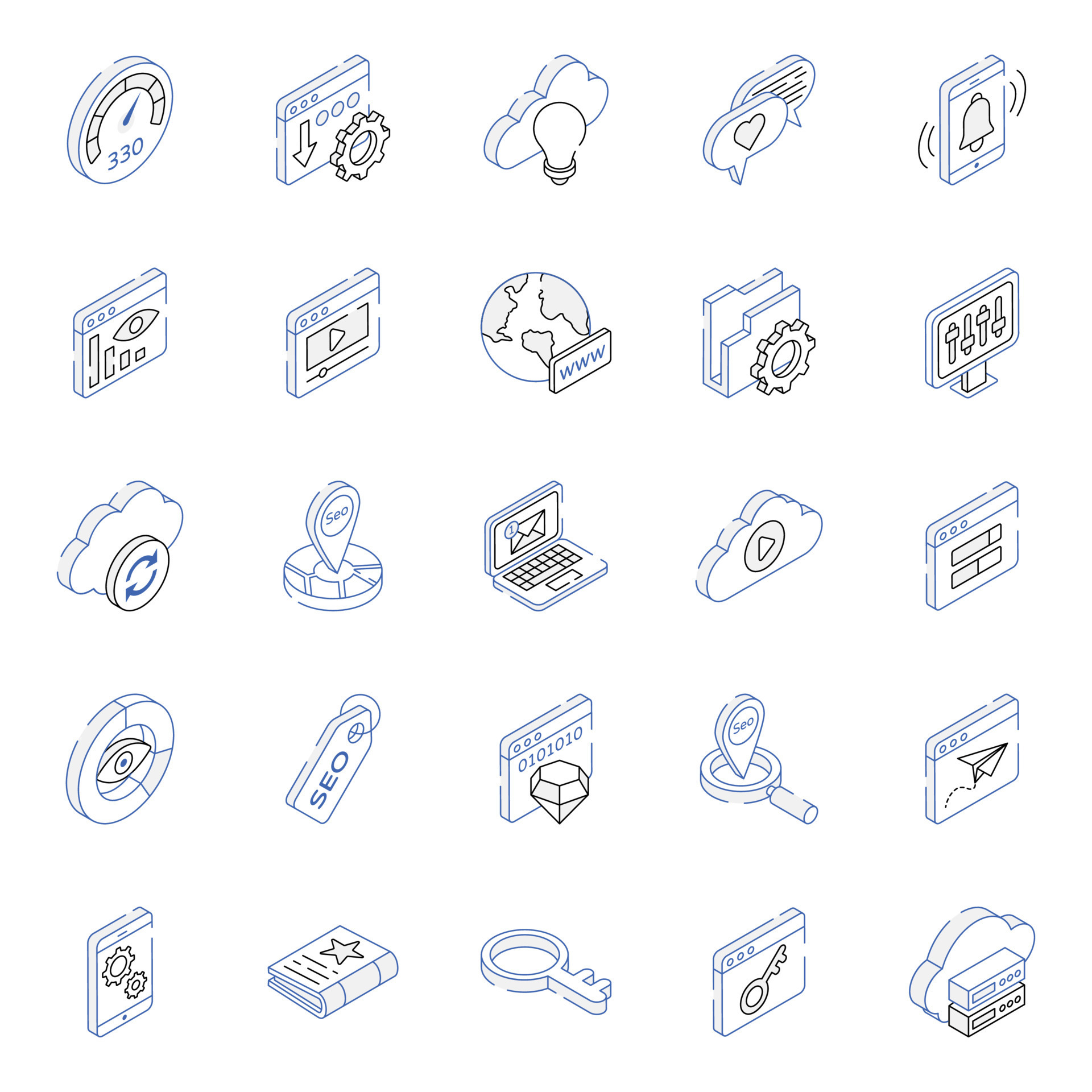 Set of SEO Outline Isometric Icons 7383963 Vector Art at Vecteezy