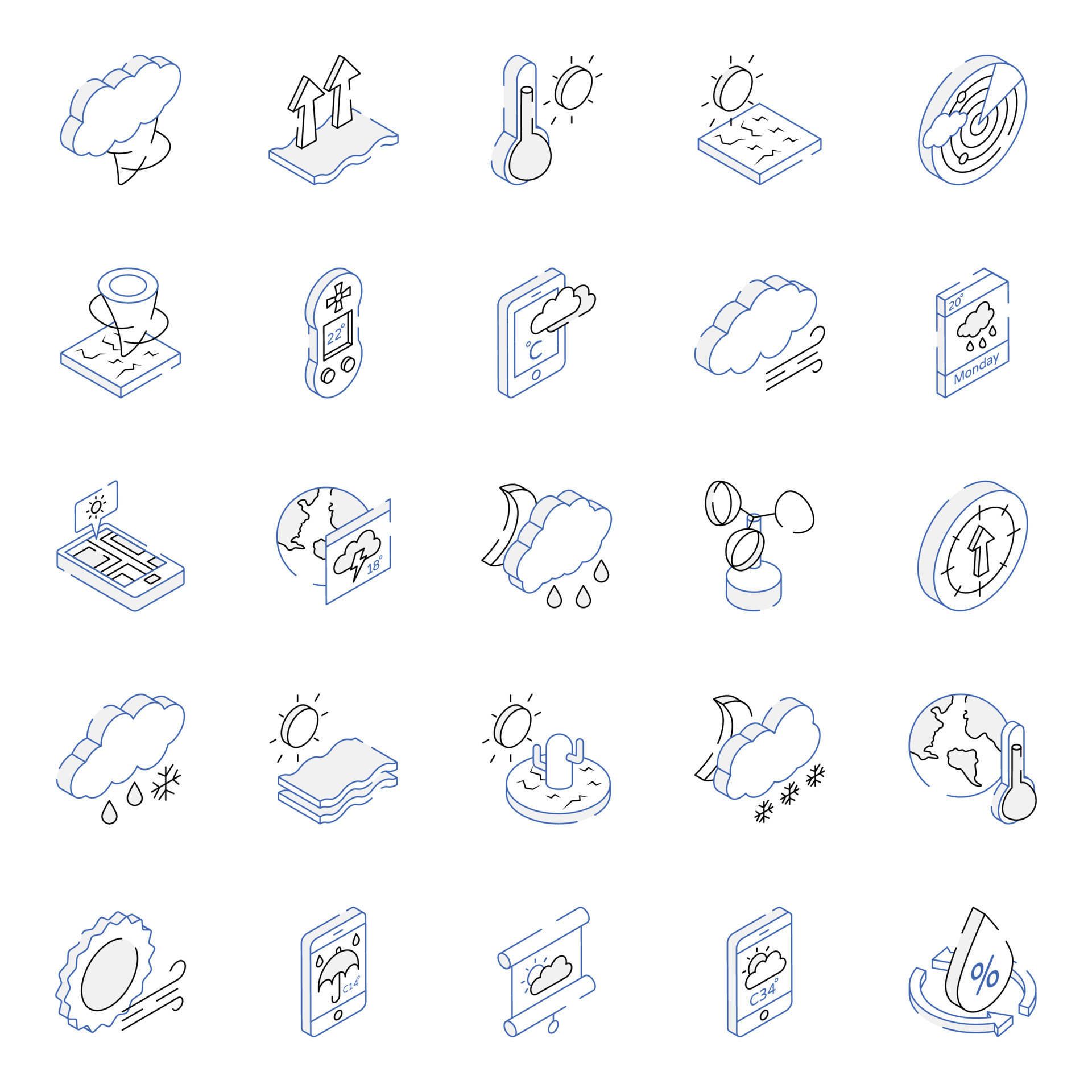 Outline Isometric Icons of Weather Forecast 7383969 Vector Art at Vecteezy