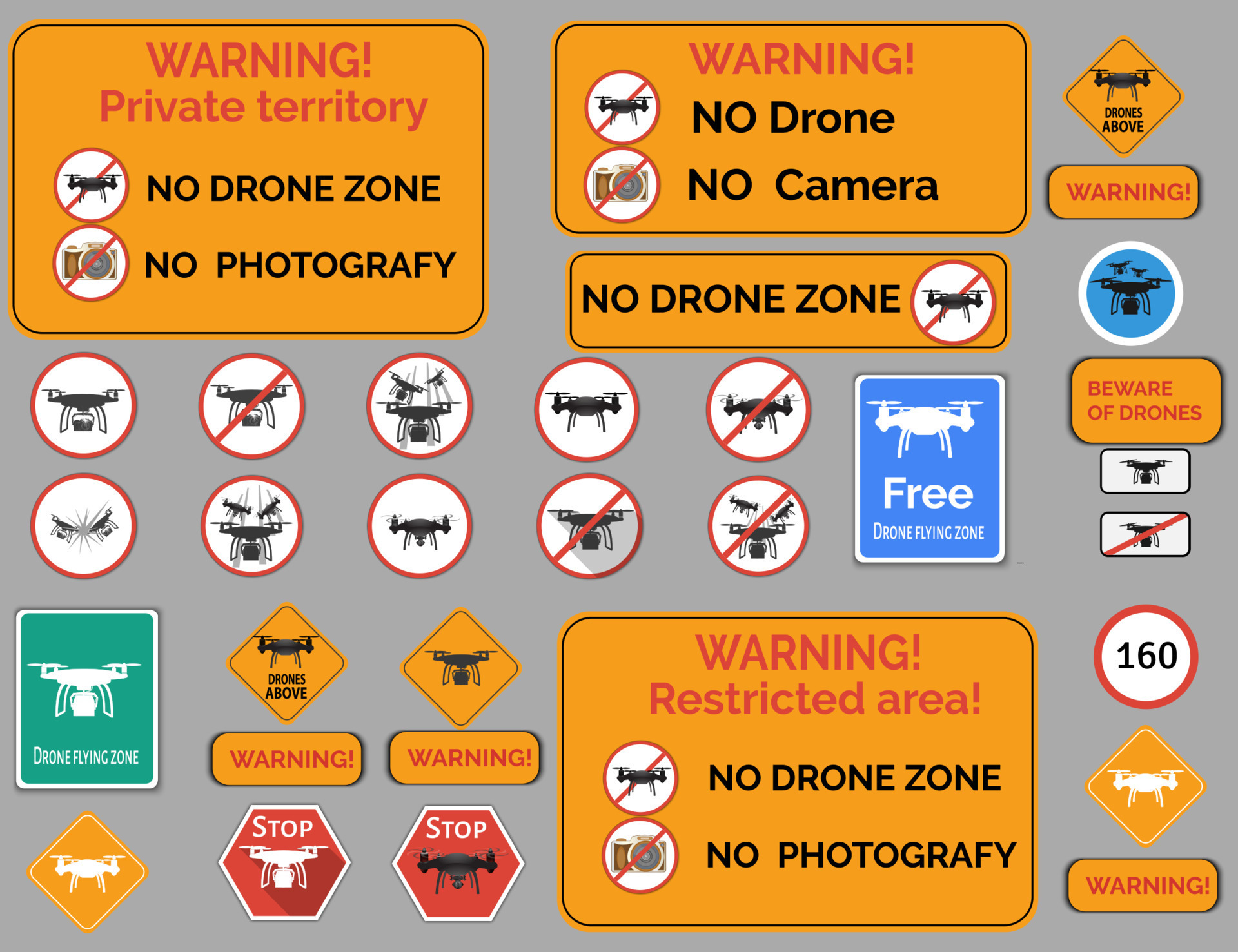 Drone warning sign. Vector set of different warning and forbidden signs ... Drone warning sign. Vector set of different warning and forbidden signs ...