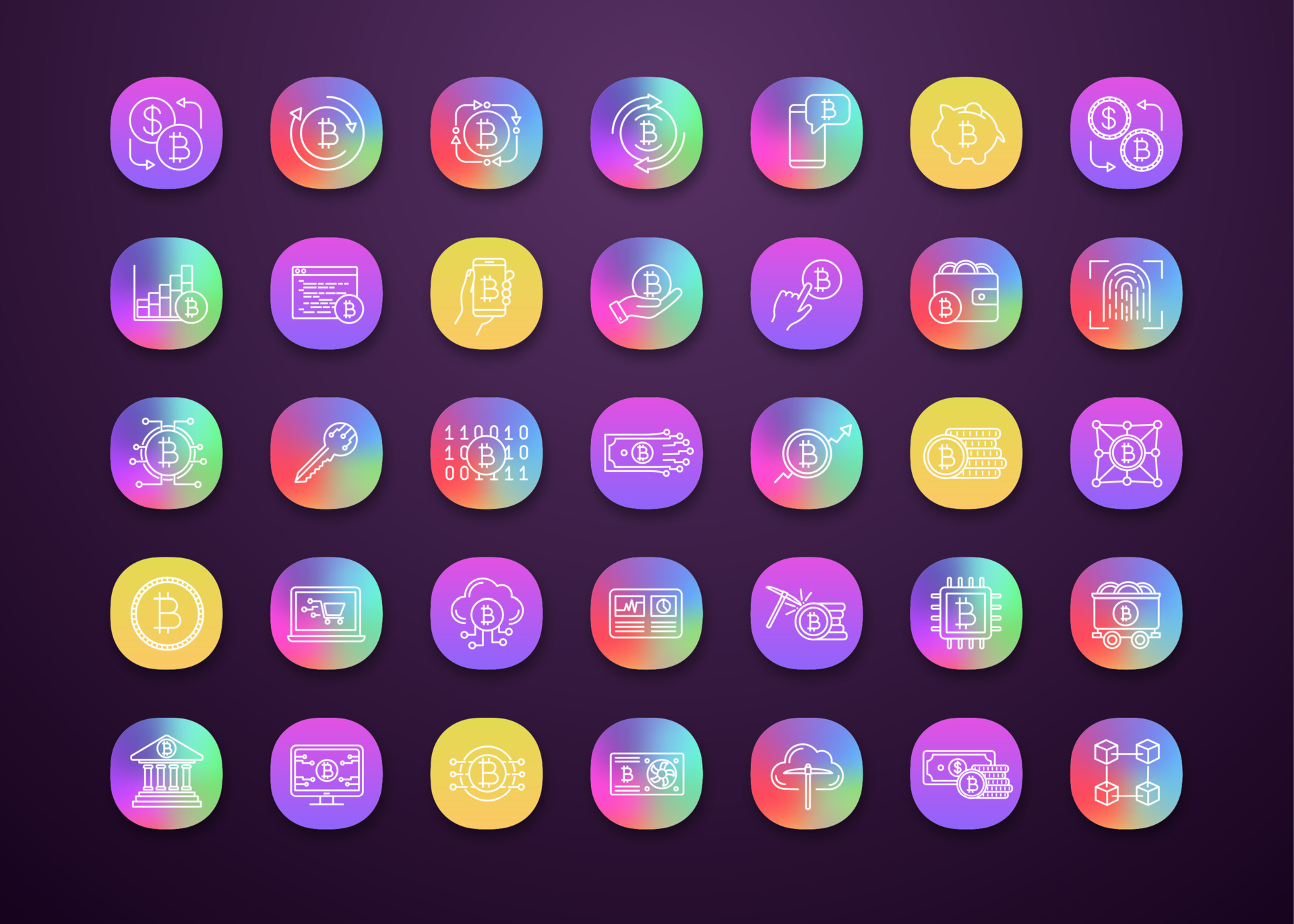 Bitcoin Cryptocurrency App Icons Set Ui Ux User Interface Digital Money Crypto Currency
