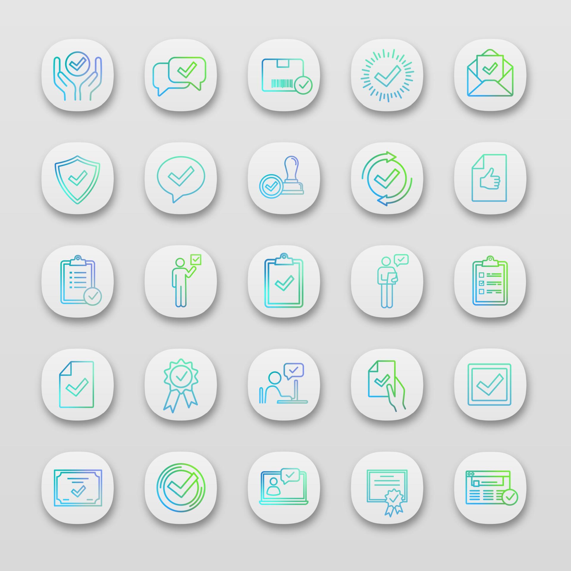 Approve App Icons Set Quality Assurance Verification And Validation Confirmation