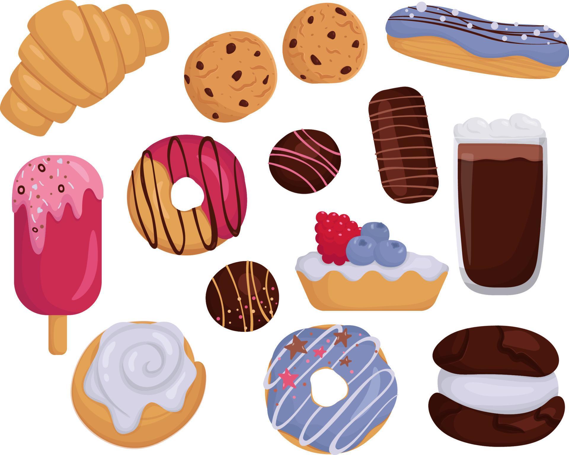 Vector set with sweets and bakery 7390191 Vector Art at Vecteezy