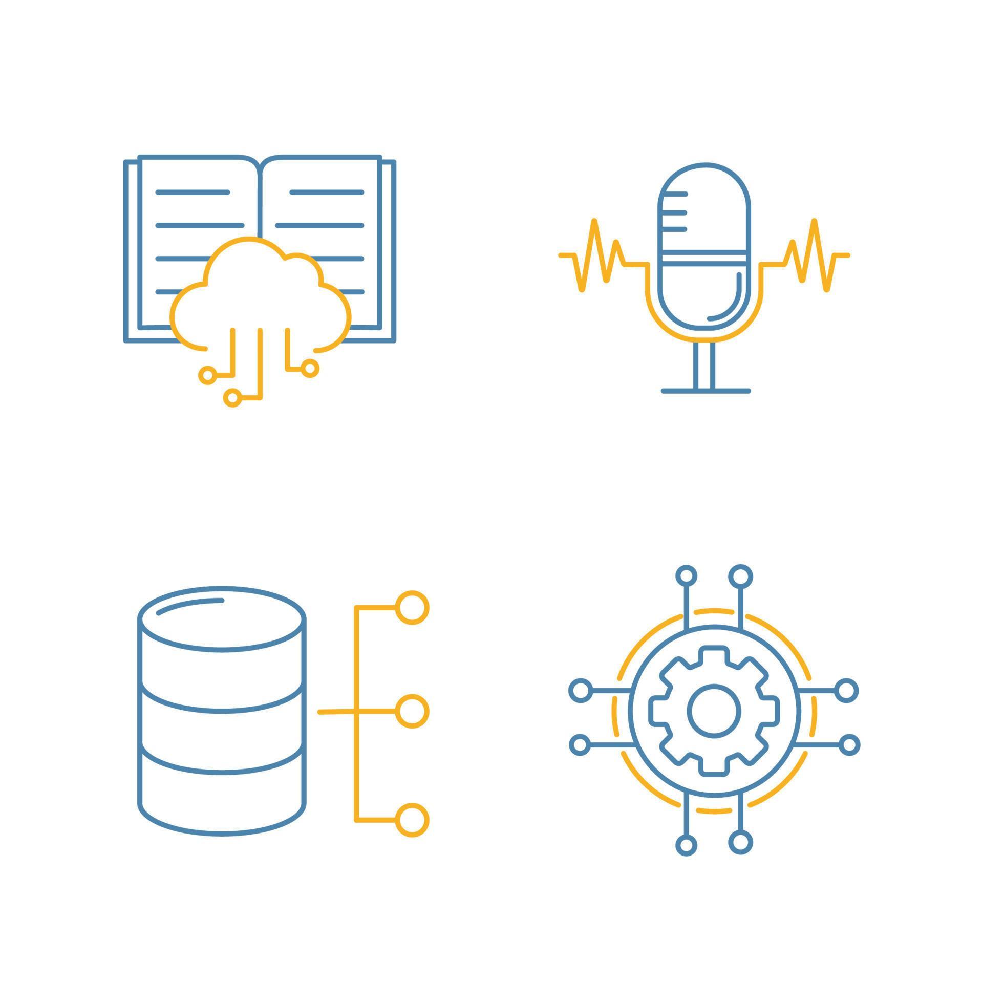 Machine Learning Color Linear Icons Set Voice Recognition Cloud