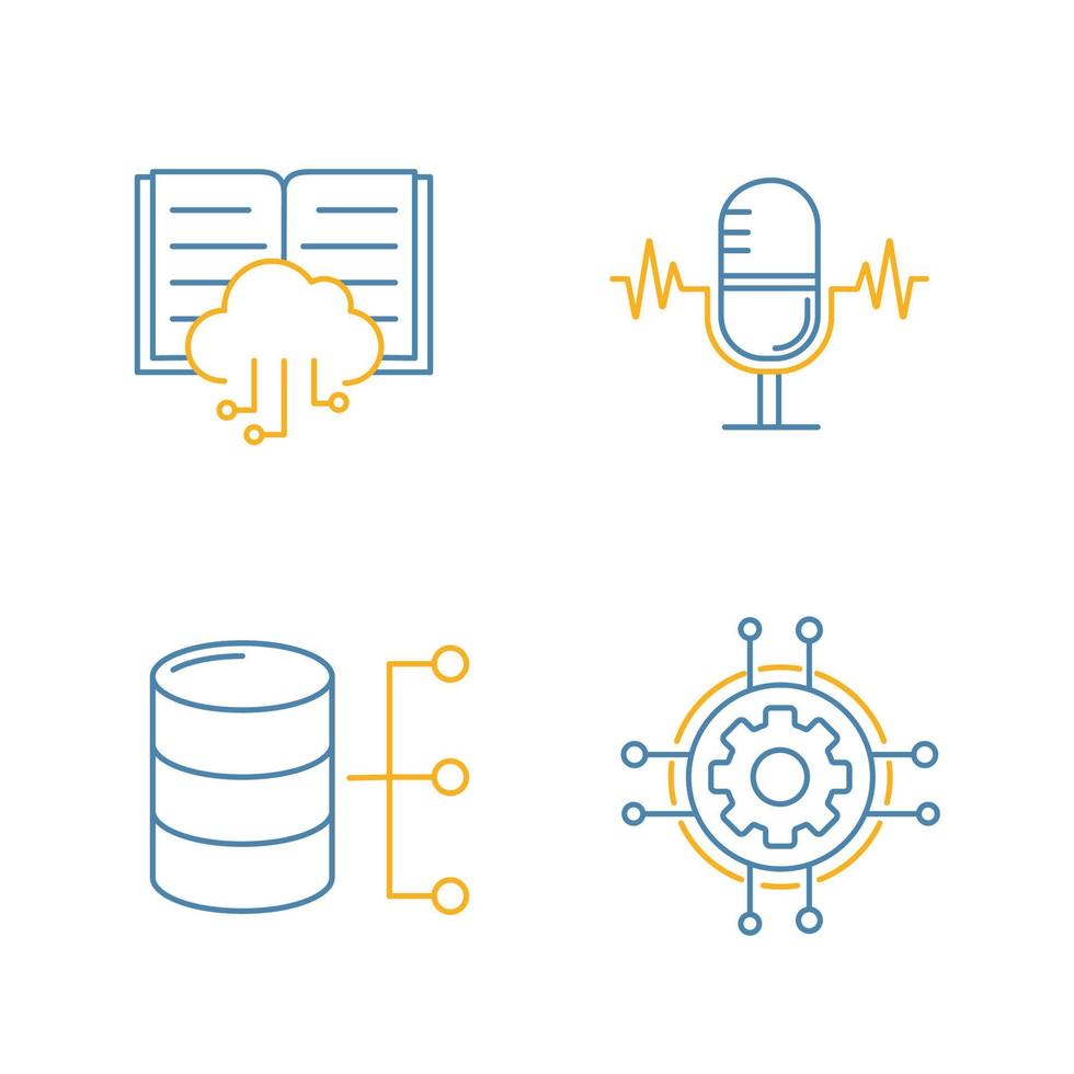 Machine Learning Color Linear Icons Set Voice Recognition Cloud