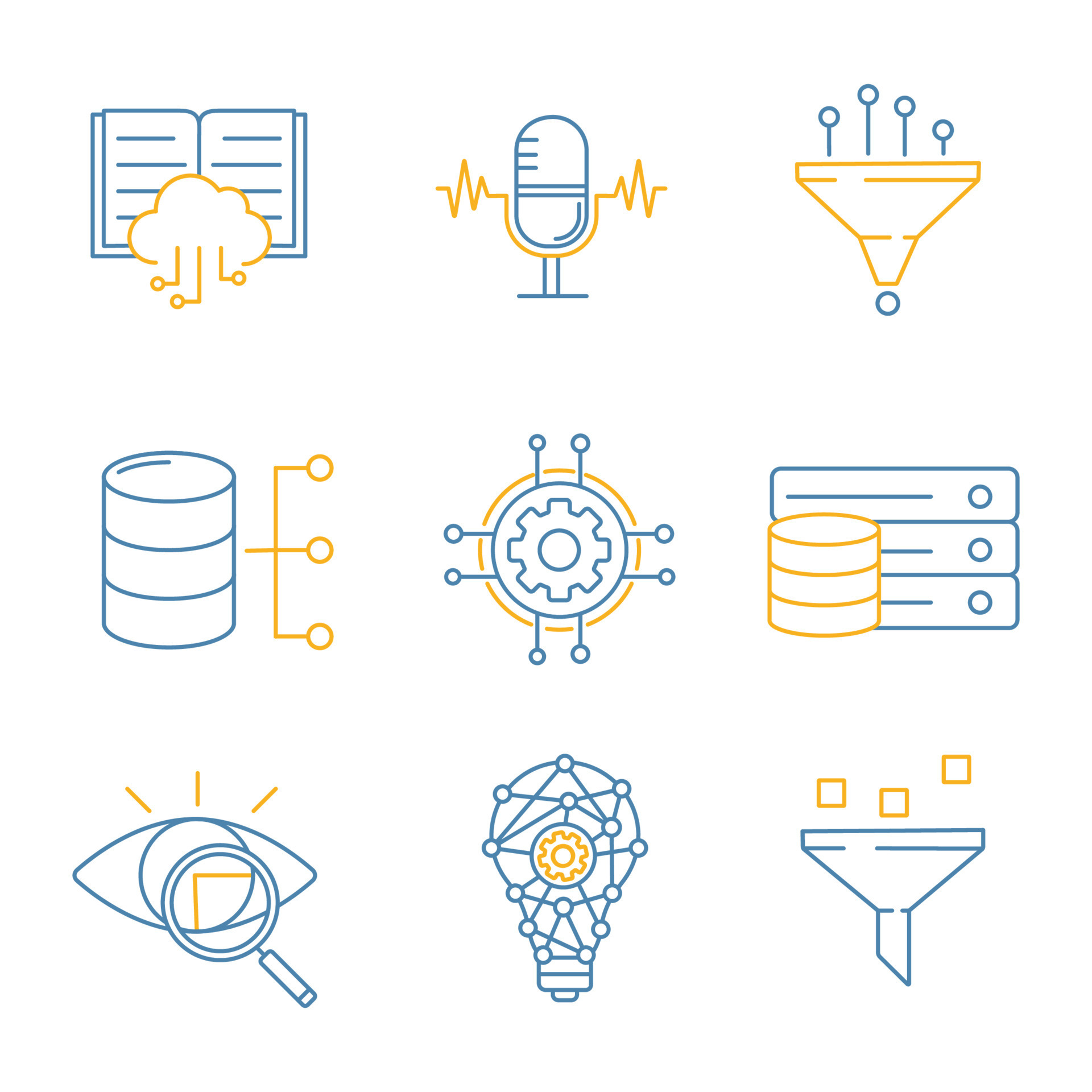 Machine Learning Color Linear Icons Set Artificial Intelligence