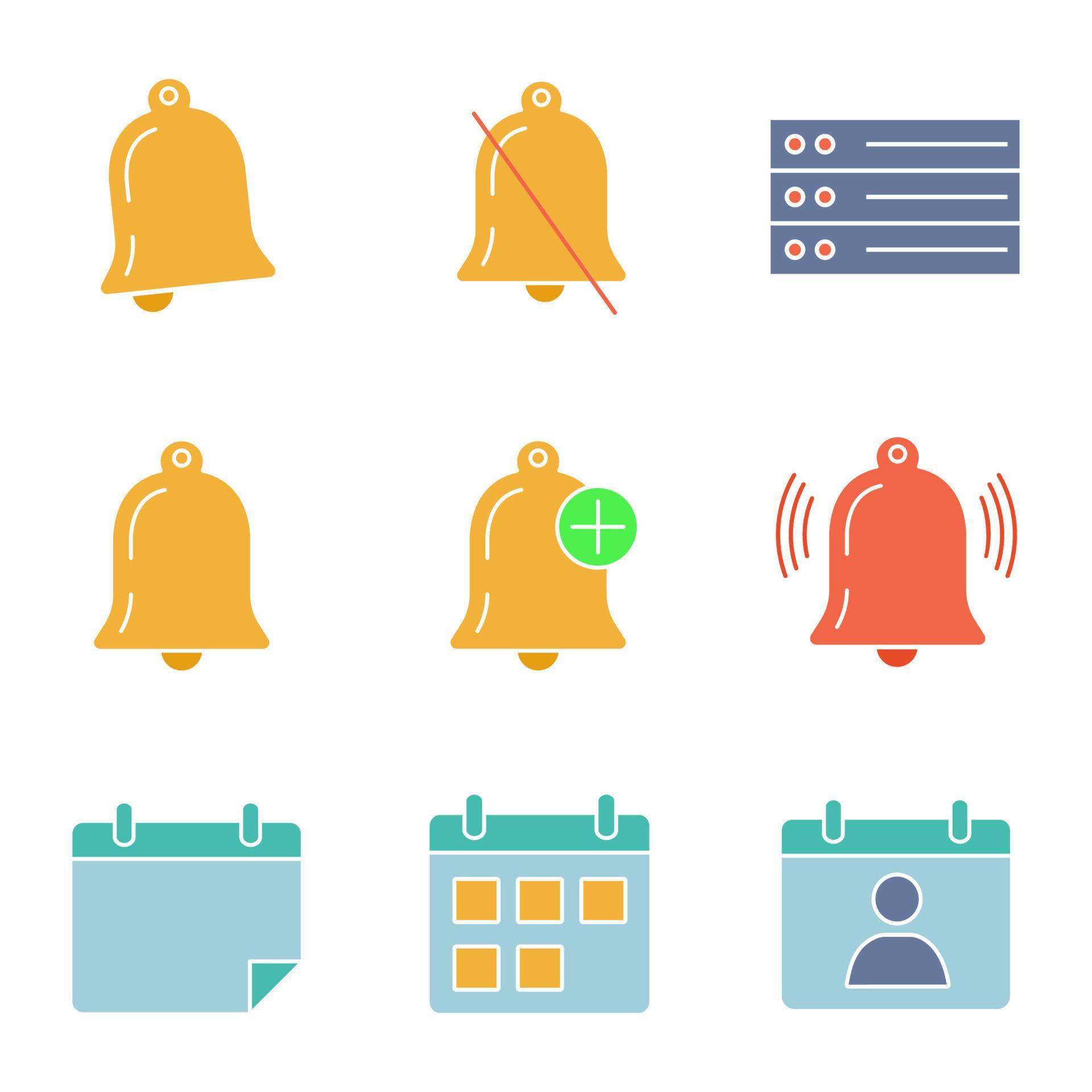 Ui Ux Glyph Color Icons Set Notifications Modes List Reminder Alarm