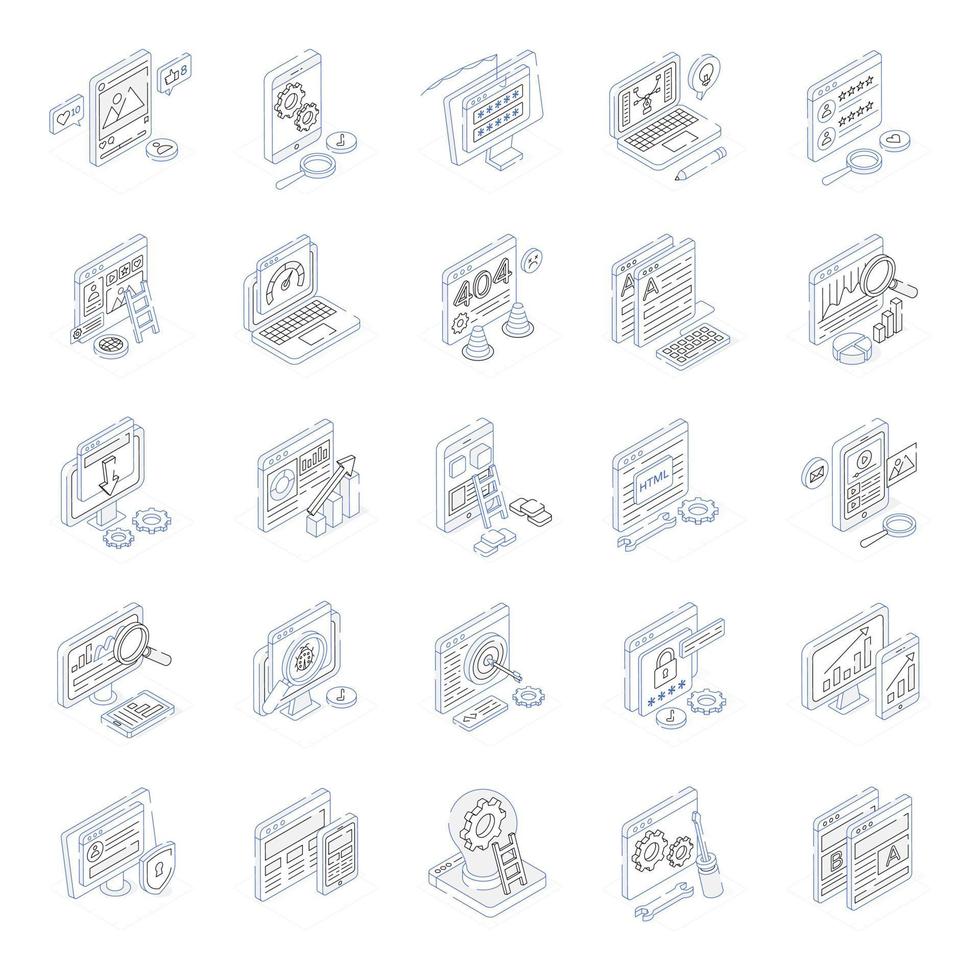 SEO and Designing Outline Isometric Icons 7396993 Vector Art at Vecteezy