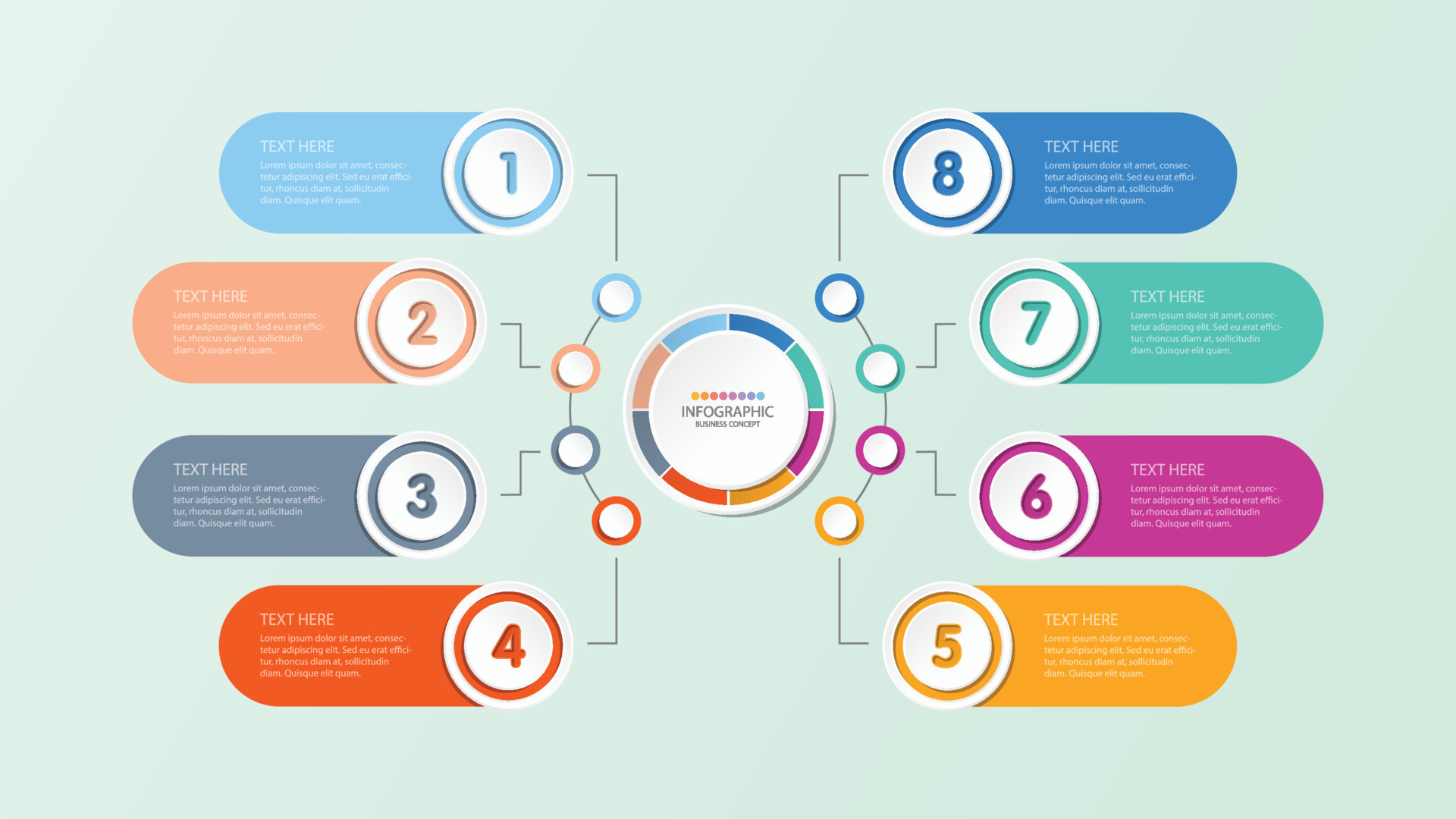 Basic circle infographic template with 8 steps, process or options ...