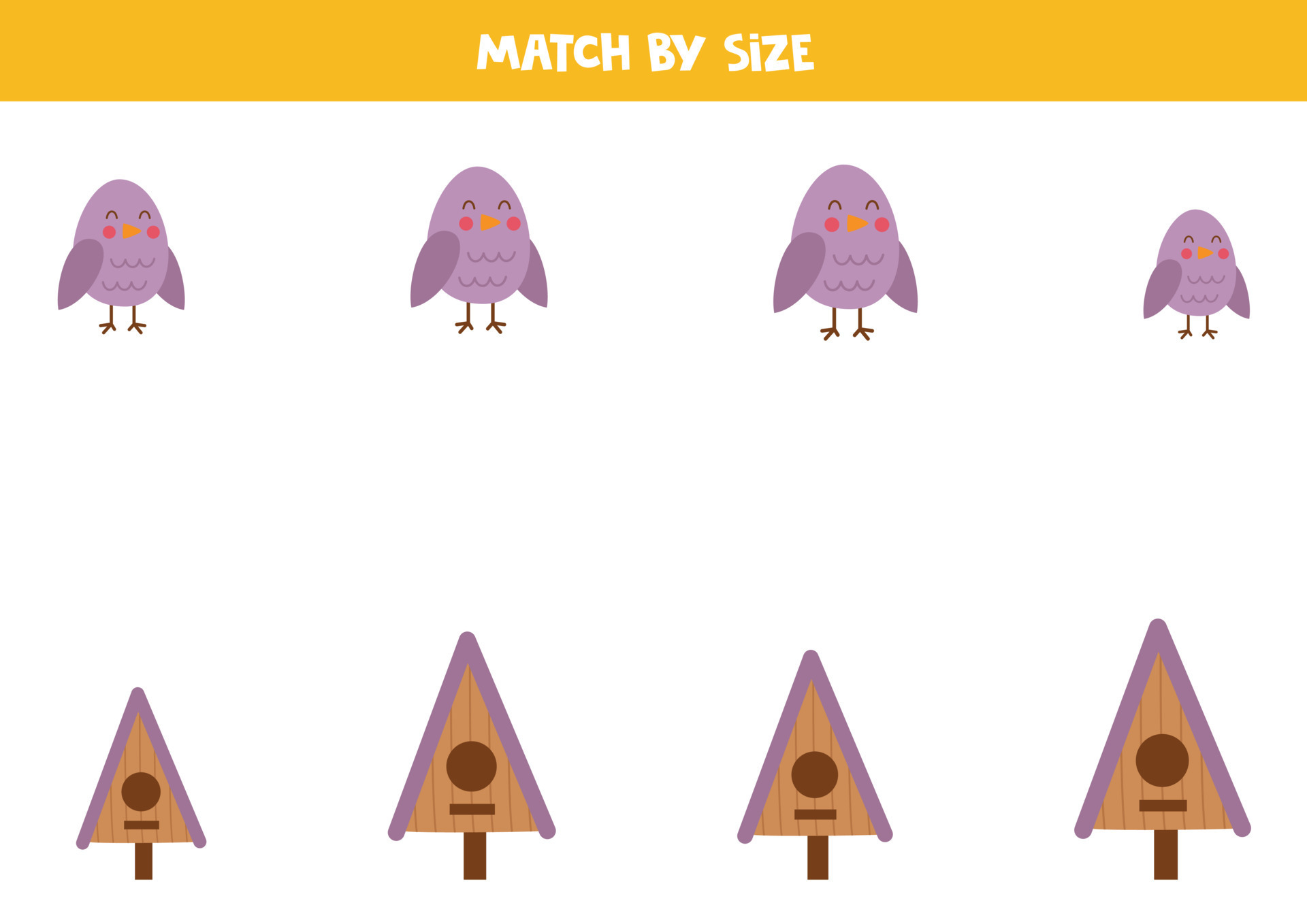 Matching game for preschool kids. Match birds and birdhouses by size ...