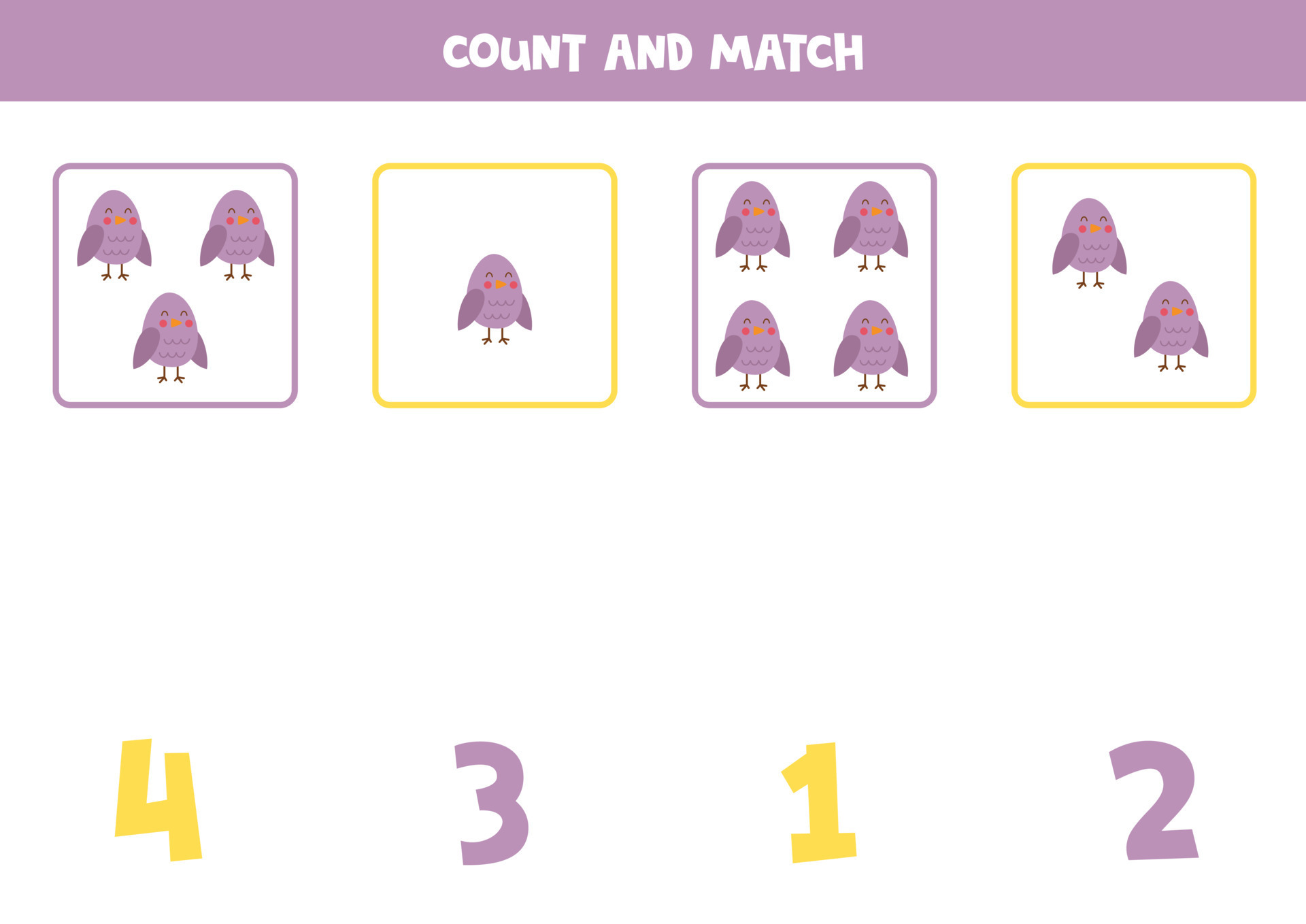 Counting game for kids. Count all birds and match with numbers ...
