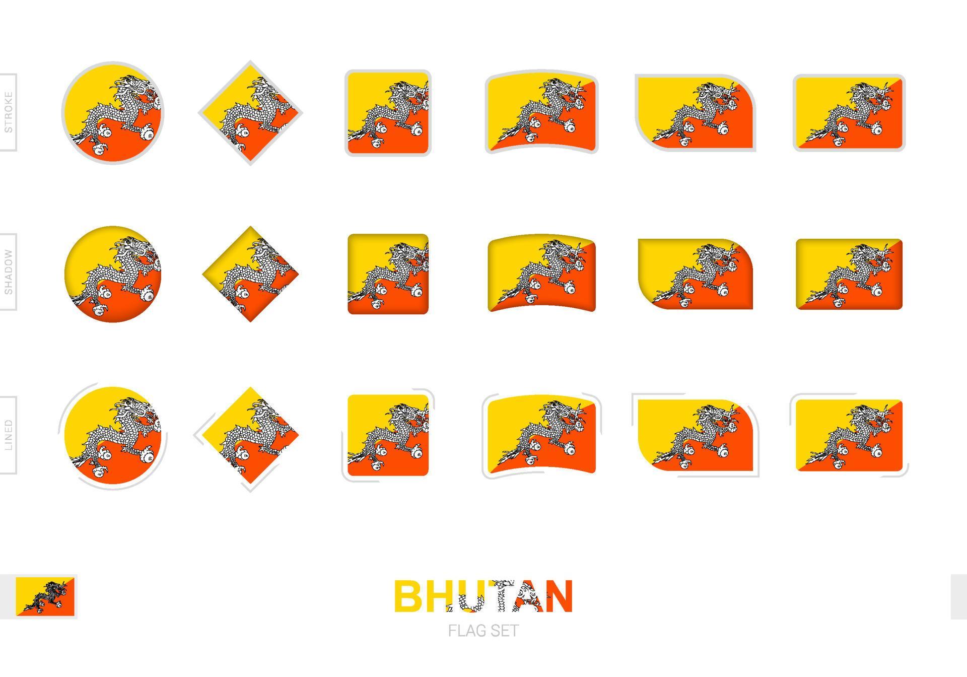Bhutan flag set, simple flags of Bhutan with three different effects ...