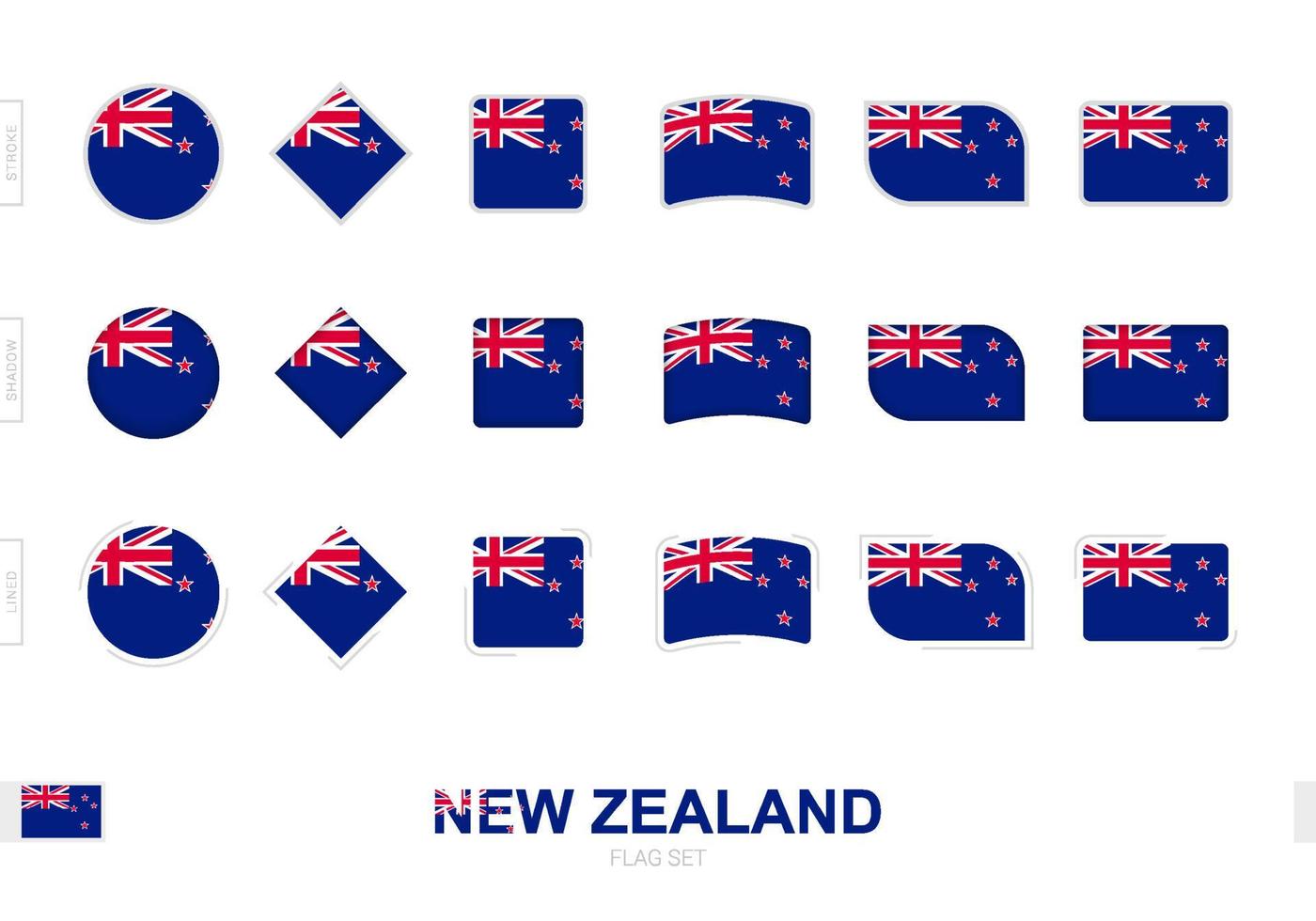 New Zealand flag set, simple flags of New Zealand with three different ...