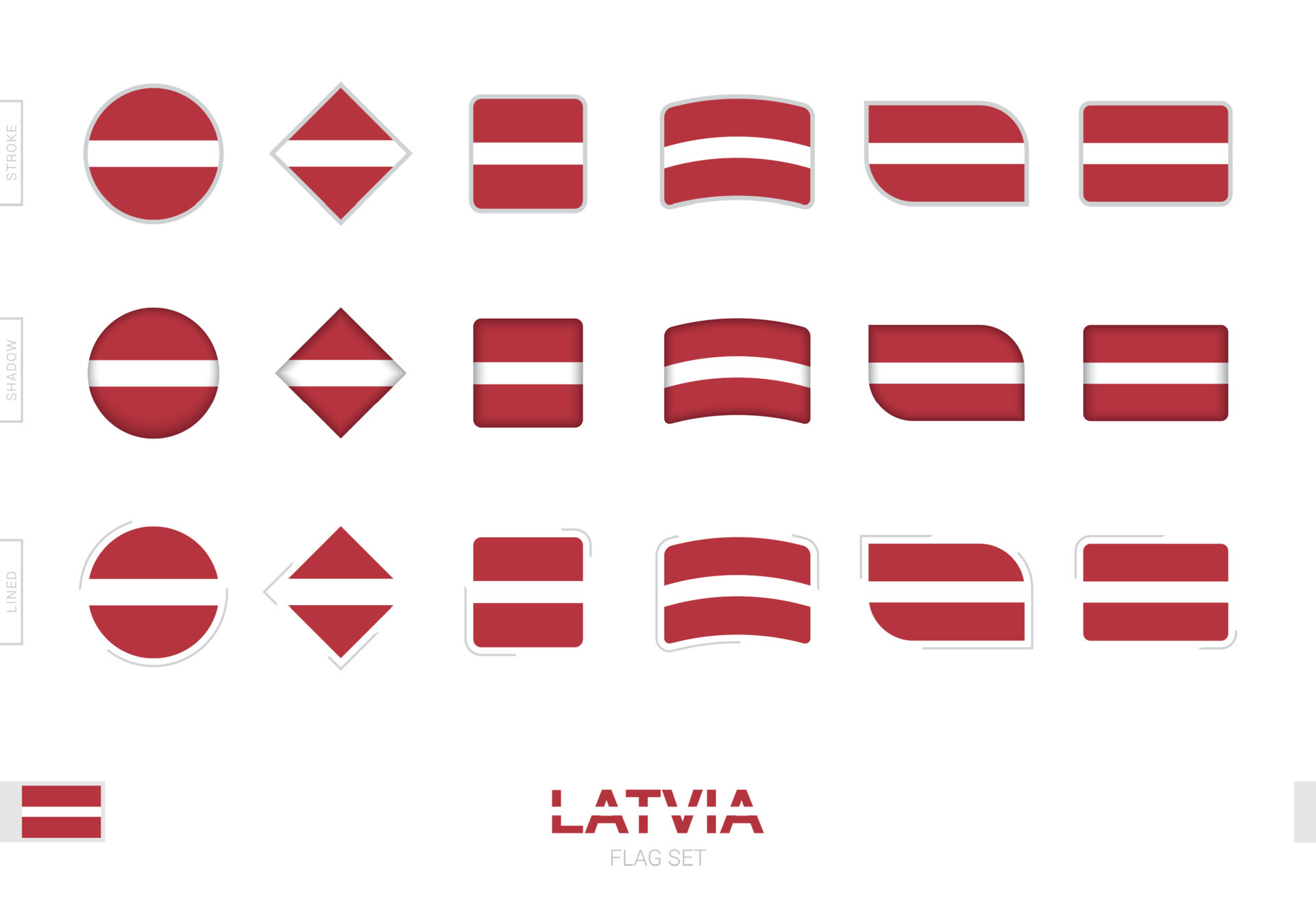Latvia flag set, simple flags of Latvia with three different effects ...
