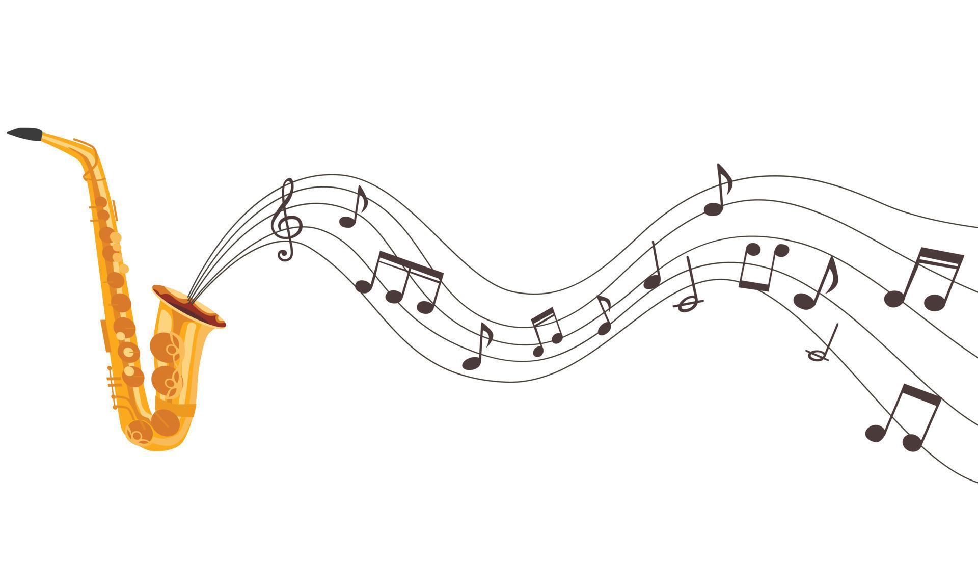 Classic saxophone with music notes illustration - Vector background ... Classic saxophone with music notes illustration - Vector background ...