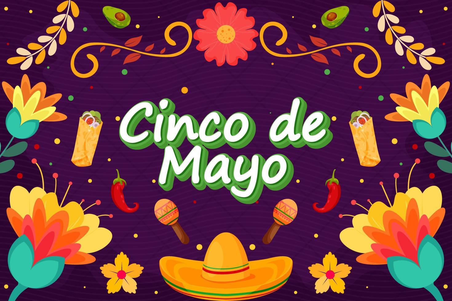 Flat Cinco De Mayo holiday celebration festival background with ...