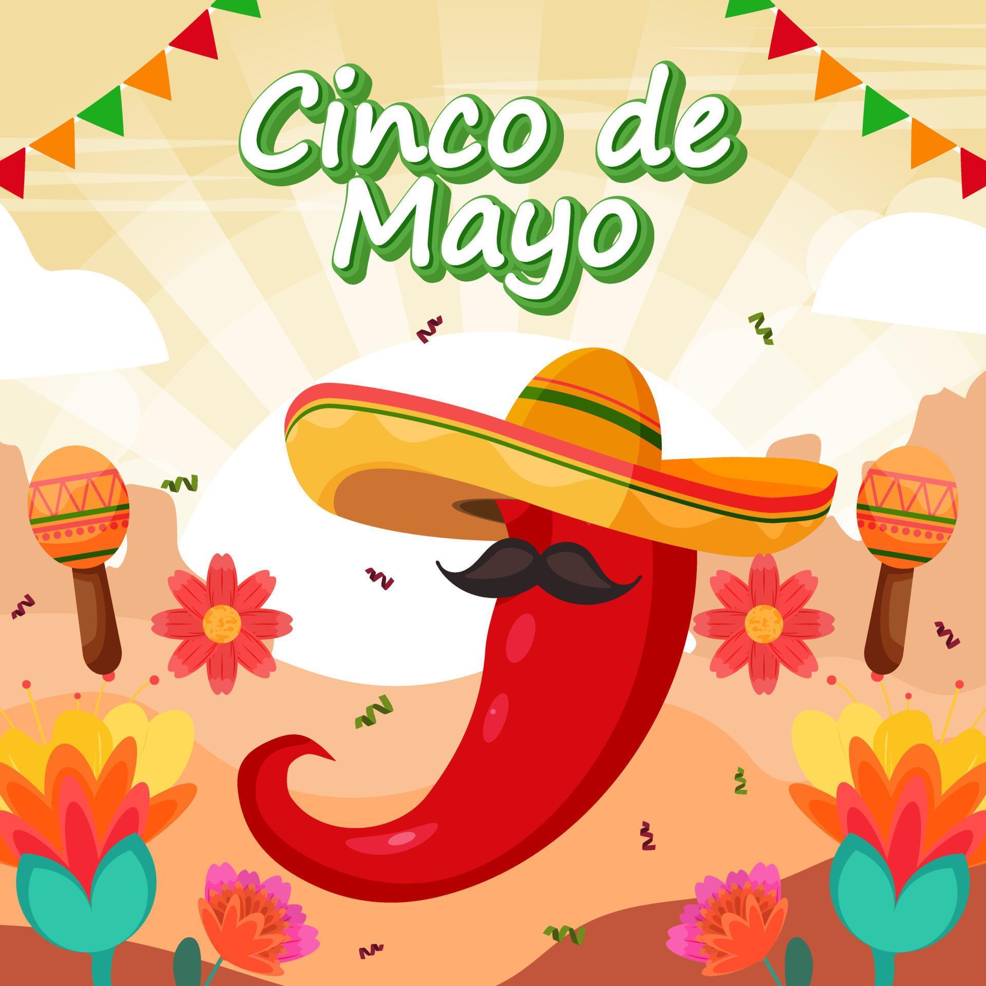 Flat Cinco De Mayo Mexican holiday background 7414704 Vector Art at ...