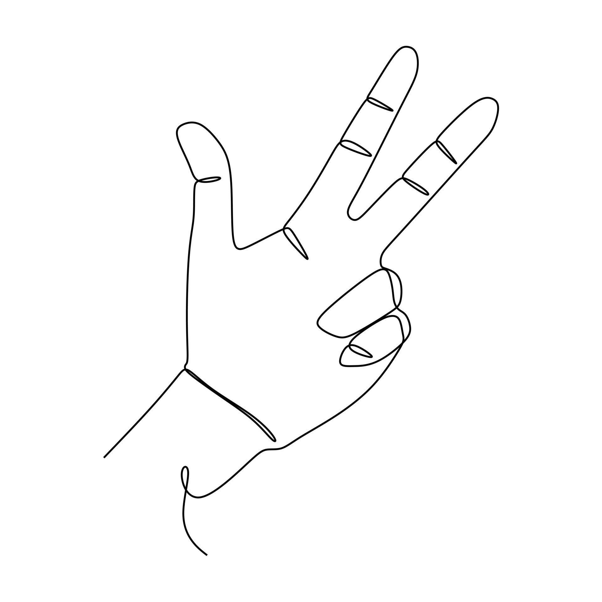 Number three Hand gesture language alphabet continuous line drawing ...