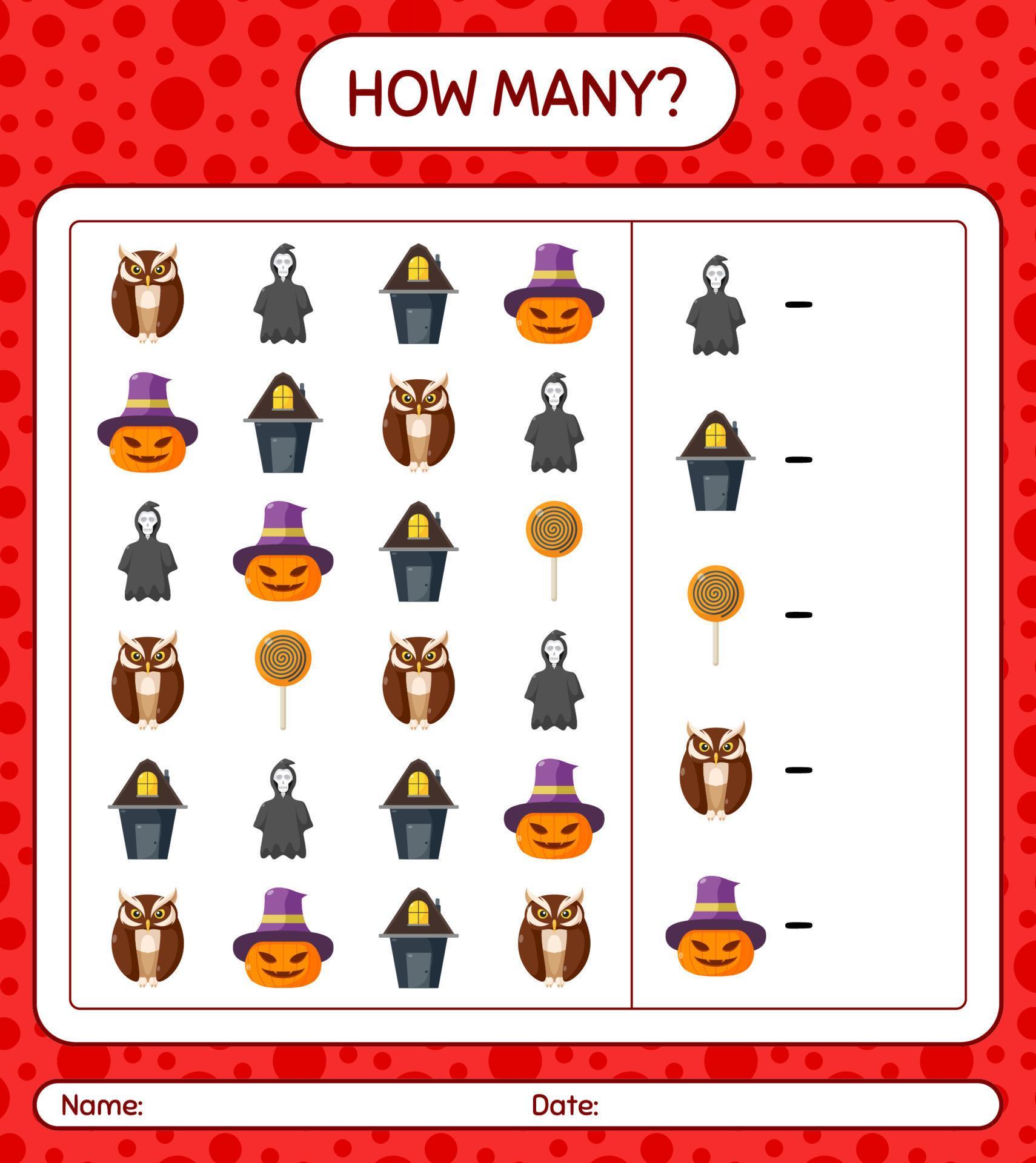 How many counting game with halloween icon. worksheet for preschool ...