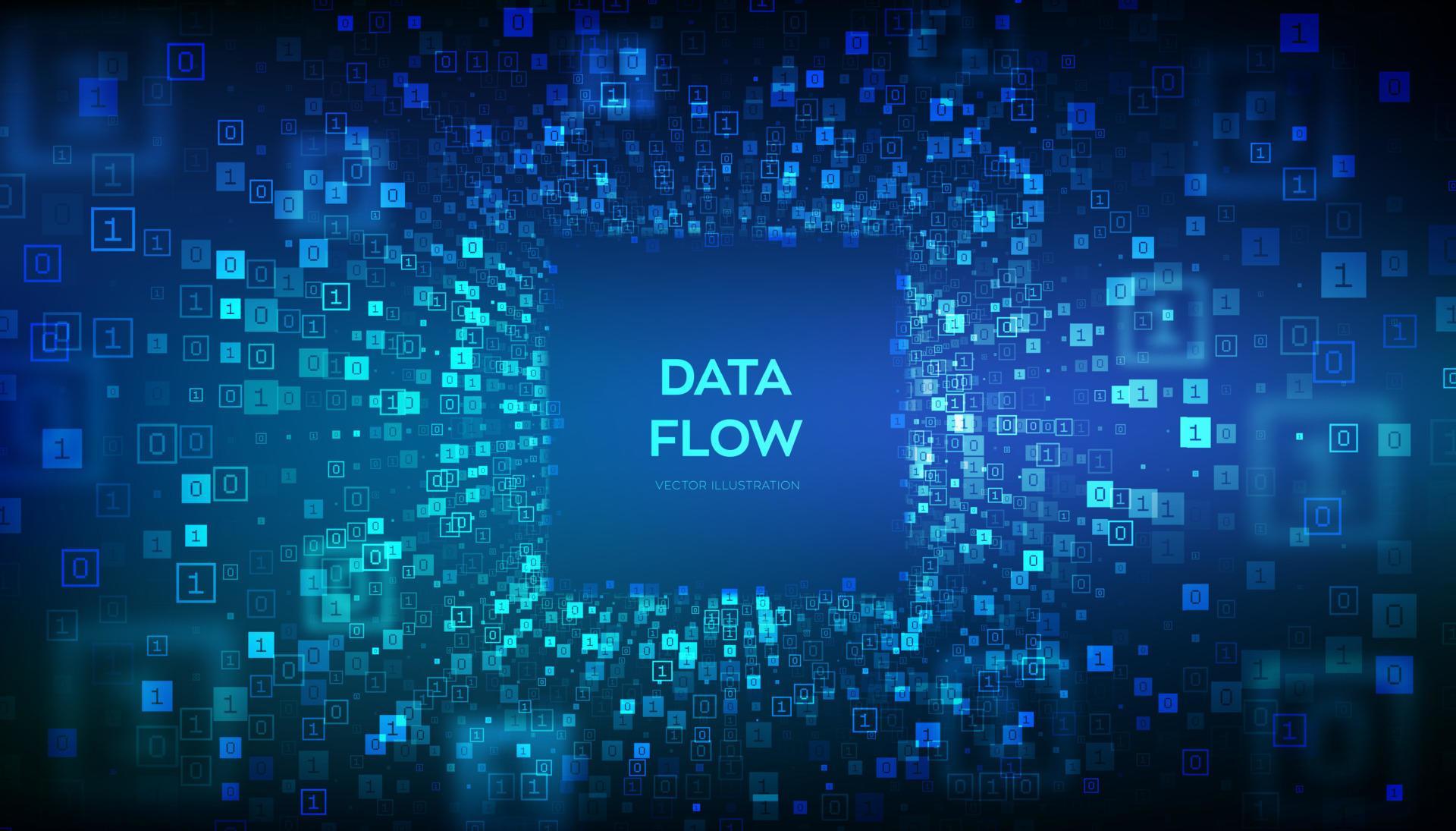 Data Flow. Binary data flow tunnel. Virtual tunnel warp. Coding, programming or hacking concept ...