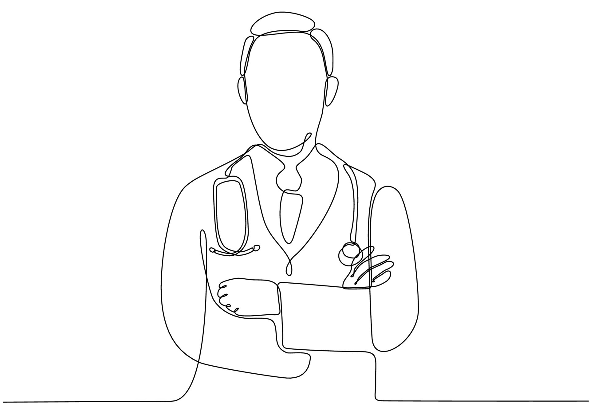 Portrait Of Male Doctor Continuous One Line Drawing One Hand Drawn