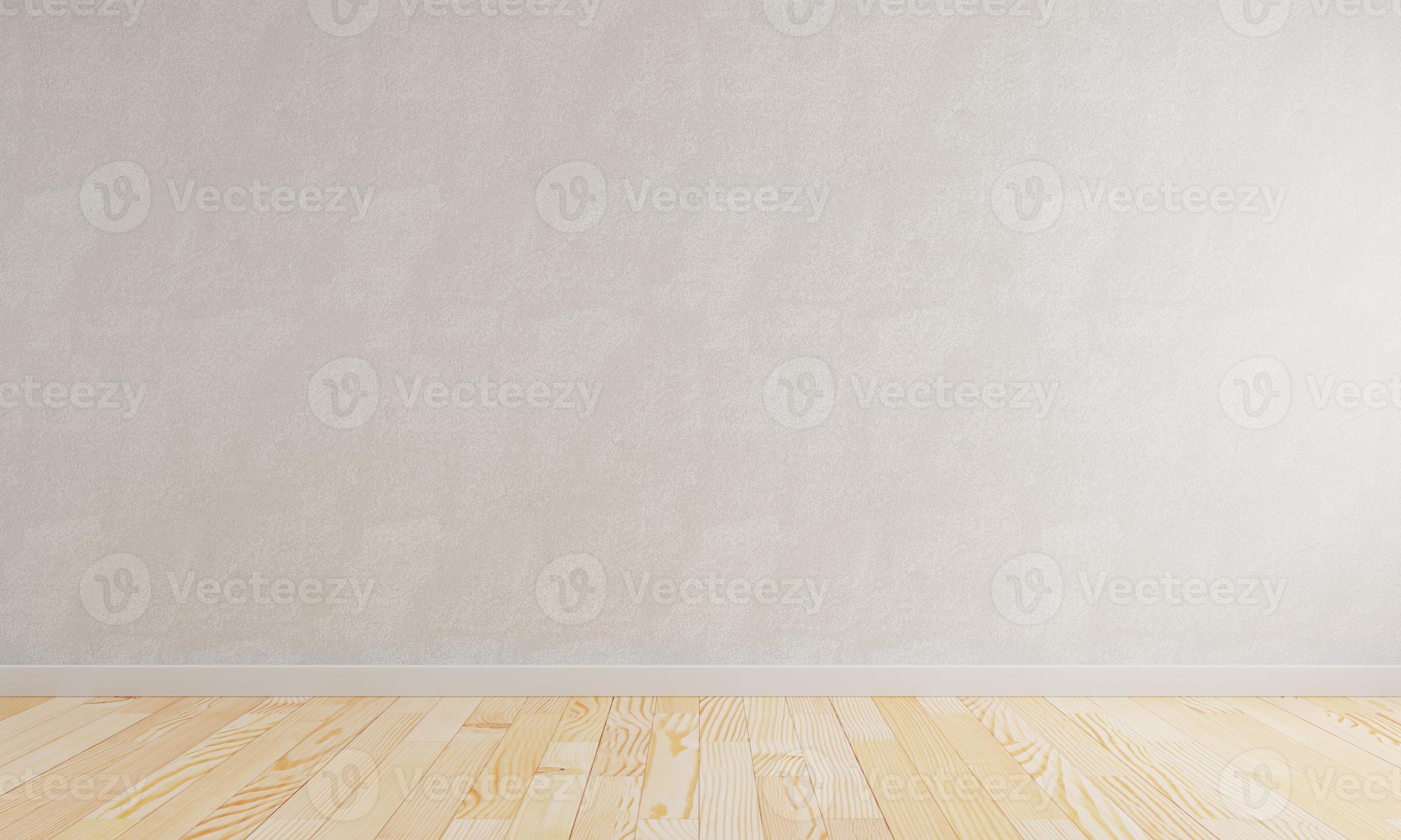 Empty room with wooden floor and raw concrete wall in dark tone vintage ...